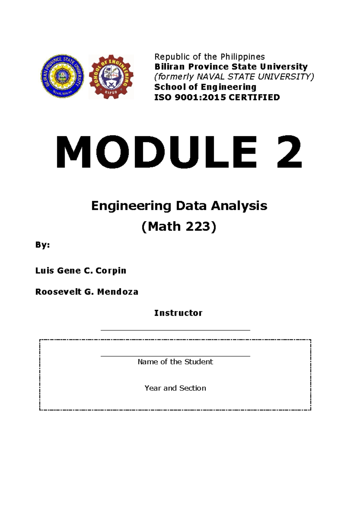 Engineering Data Analysis Module 2 (Math 223) Overview and Methods ...