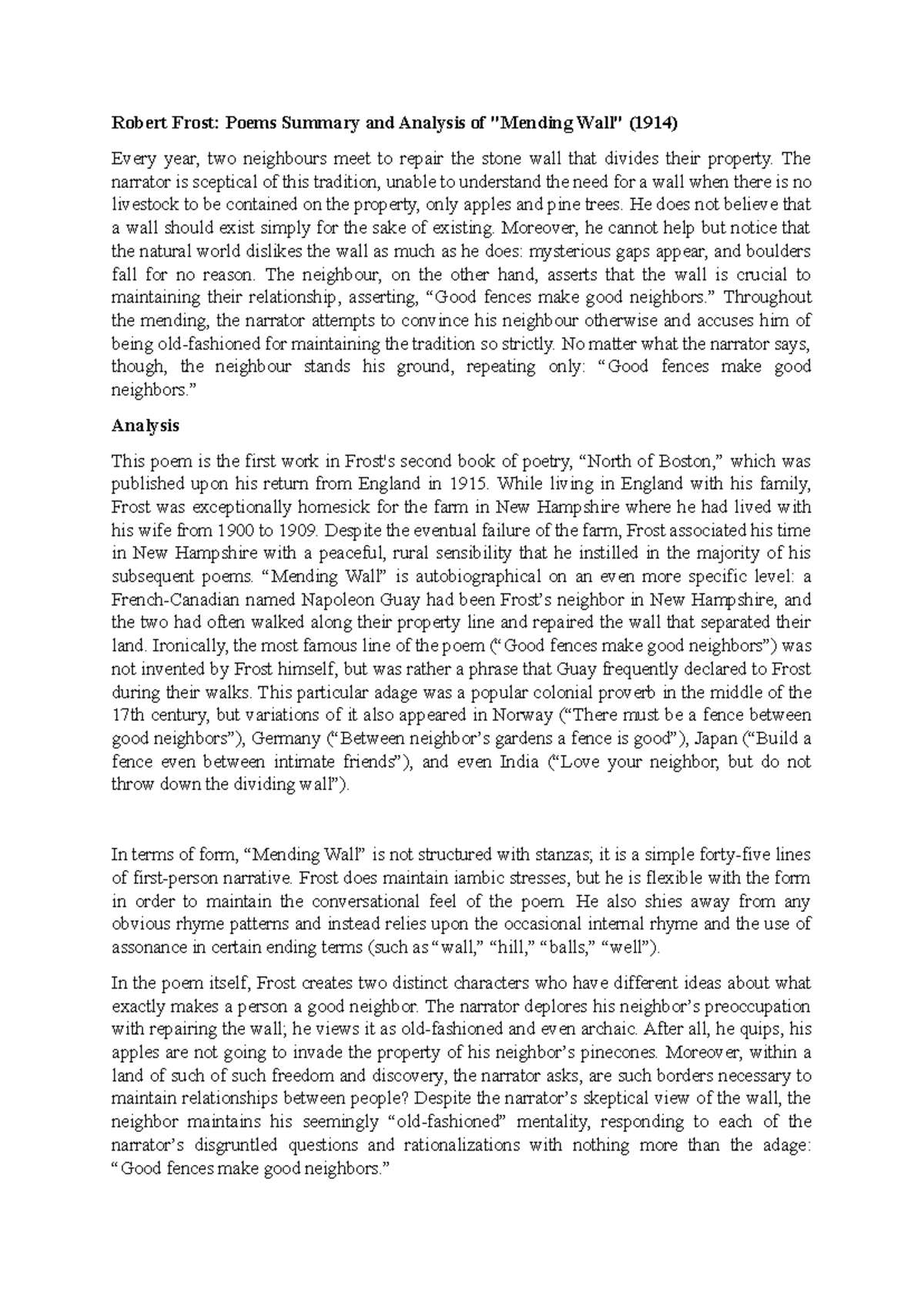 Poems notes - English for beginners - Robert Frost: Poems Summary and ...