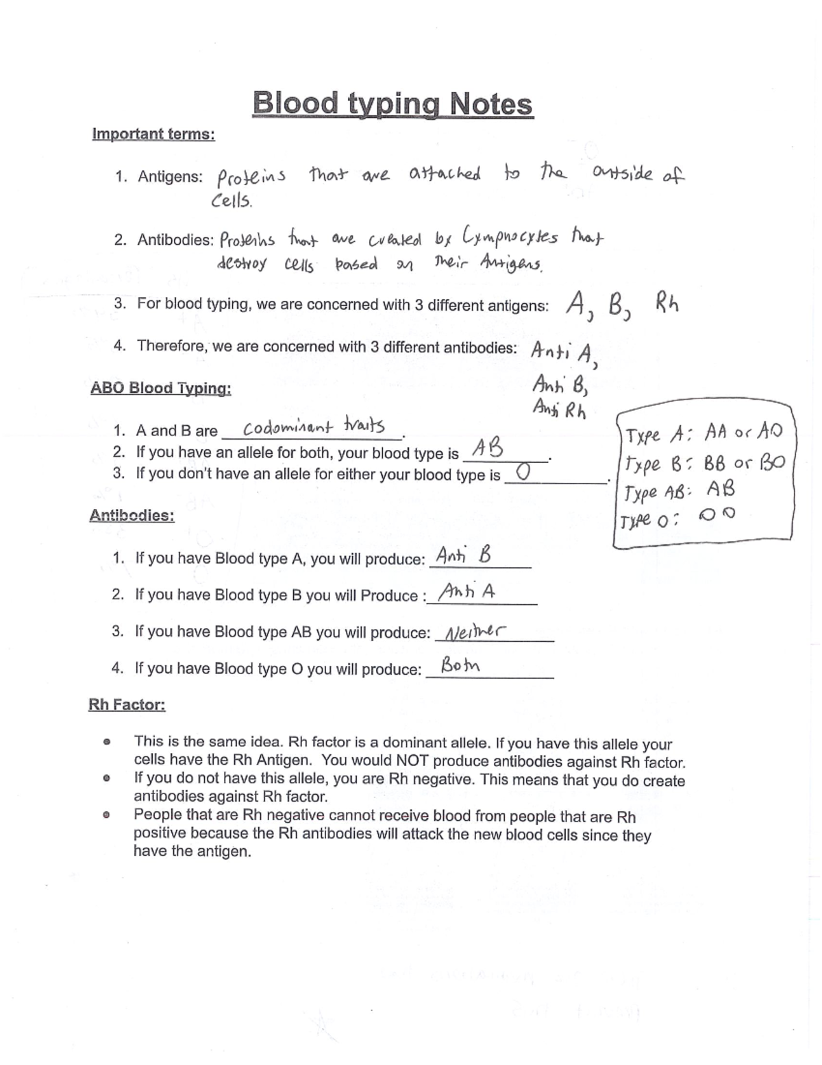 BIOL 101: Blood Typing Notes and Key Concepts Explained - Studocu