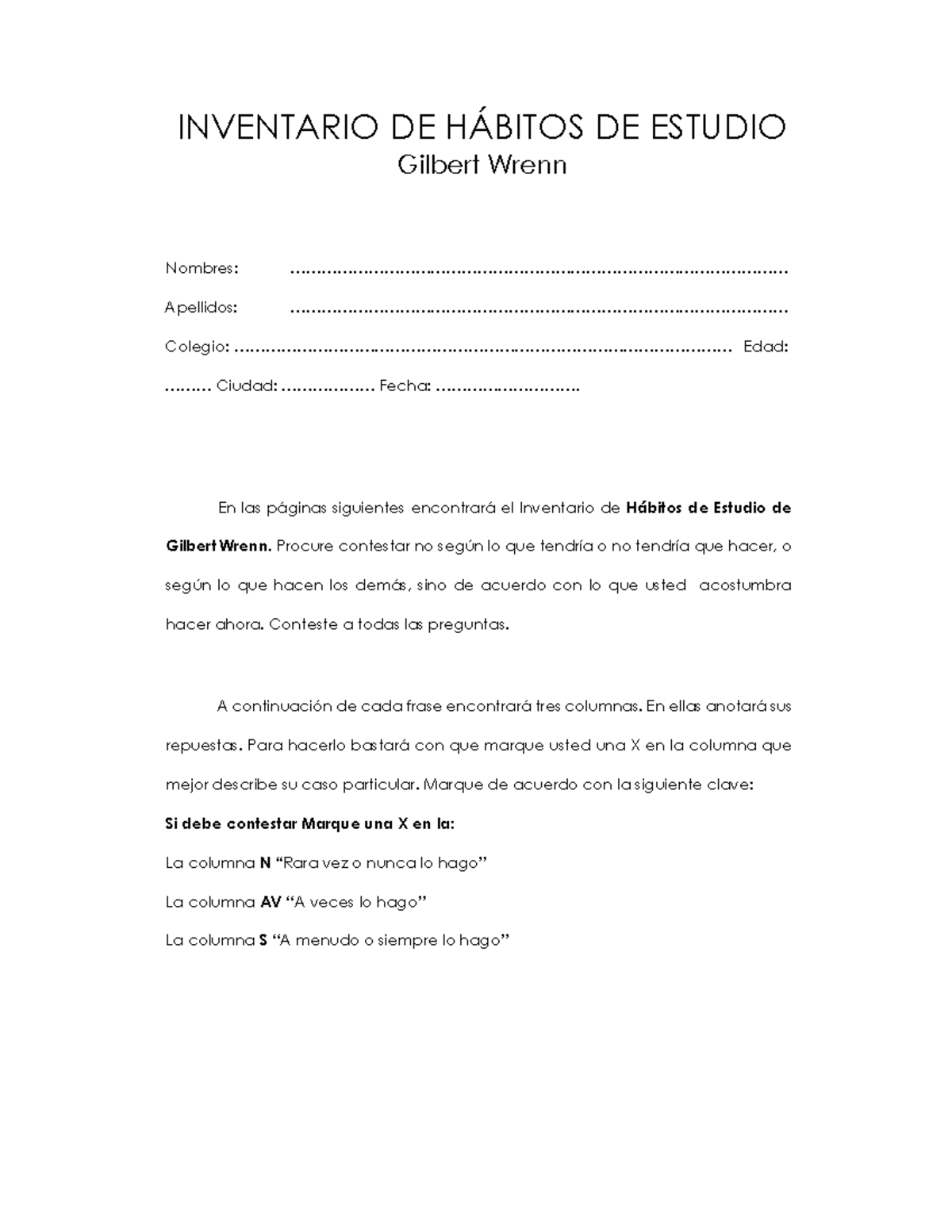 Inventario de Hábitos de Estudio - Gilbert Wrenn - Studocu