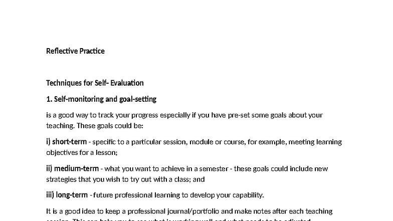 Reflective Practice Techniques for Evaluation 1 - JYGJYGJYUGJ - Studocu