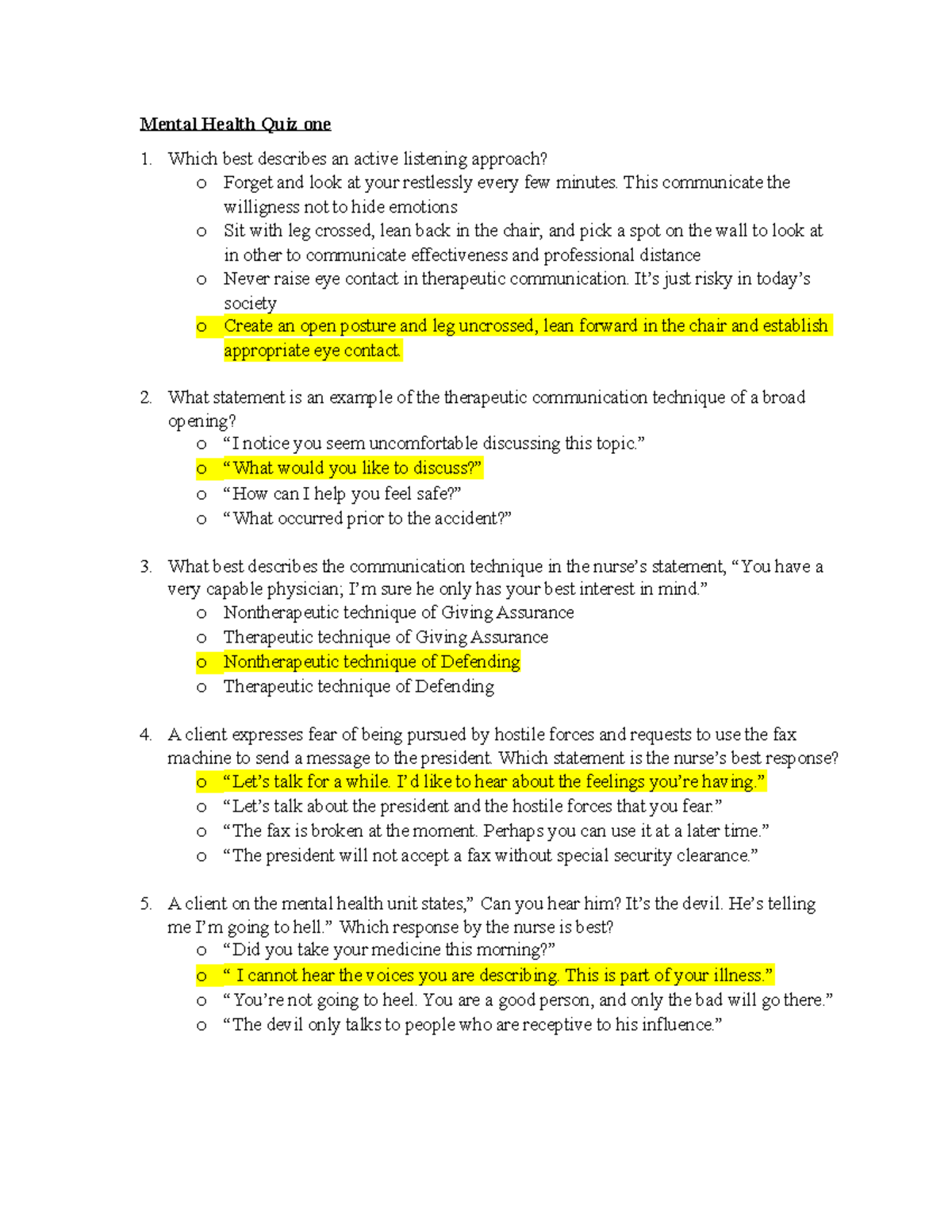 Mental Health quiz one - Mental Health Quiz one Which best describes an ...