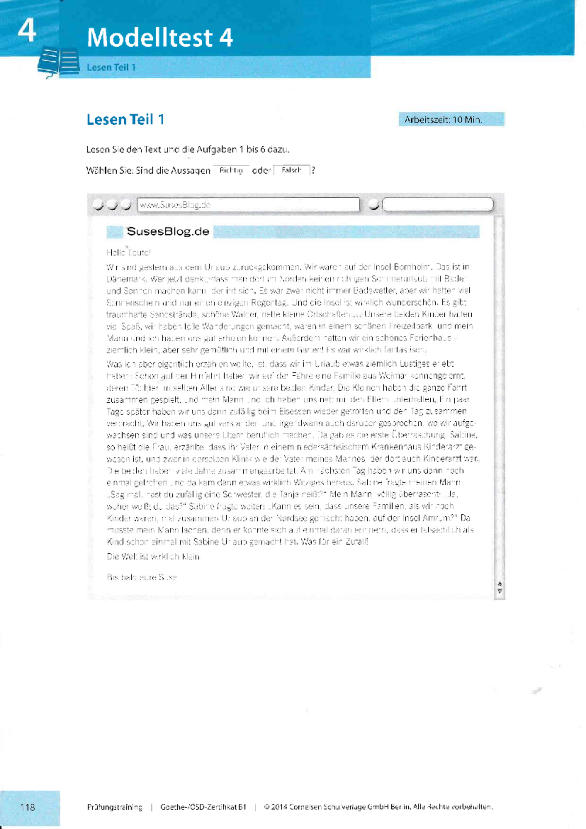 Modelltest 4: Lesen und Hören B1 Prüfungstraining - Studocu