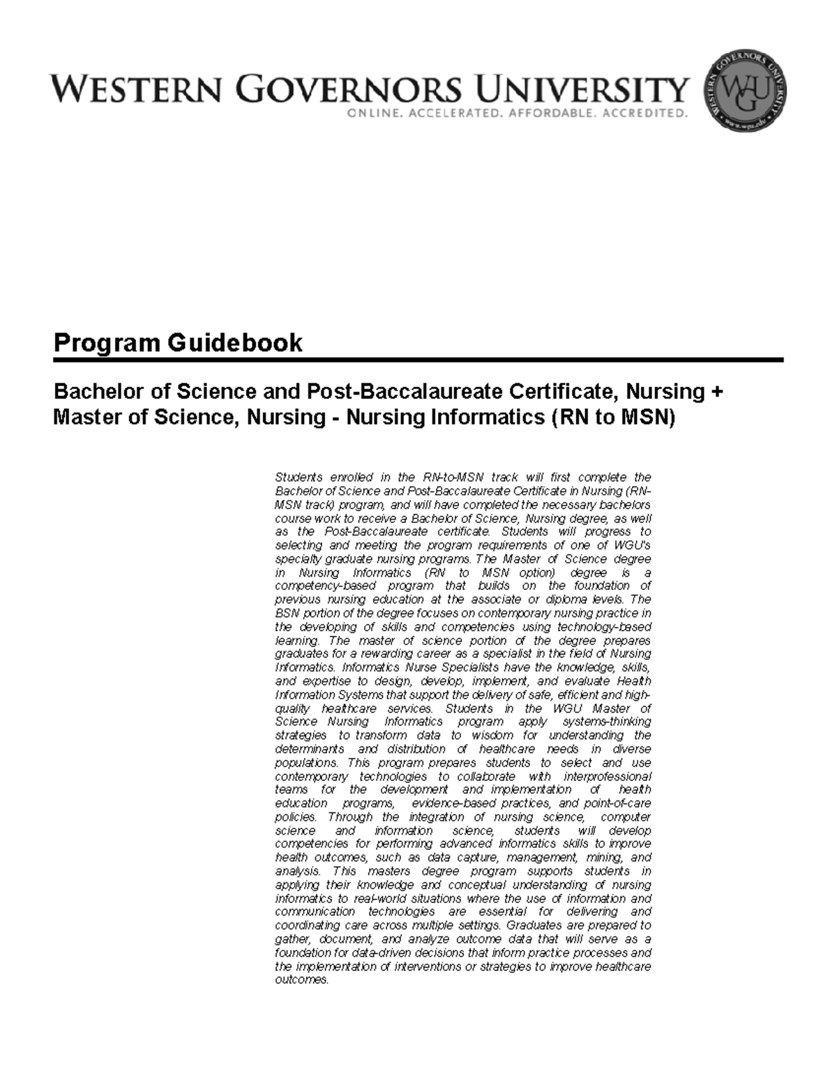 MSRNNUUG Nursing Informatics Program Guide Summary - Studocu