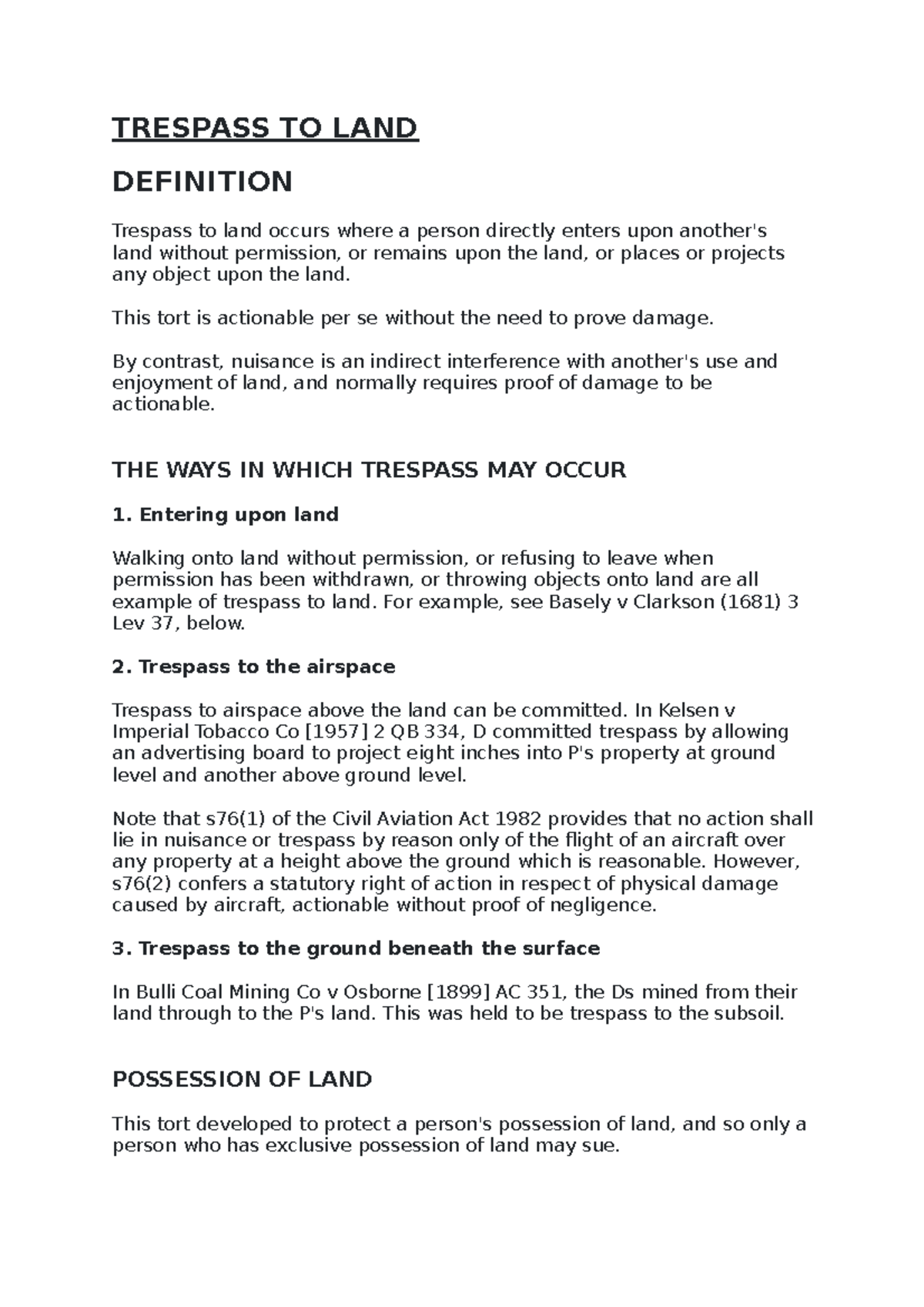 Trespass to land - TRESPASS TO LAND DEFINITION Trespass to land occurs ...