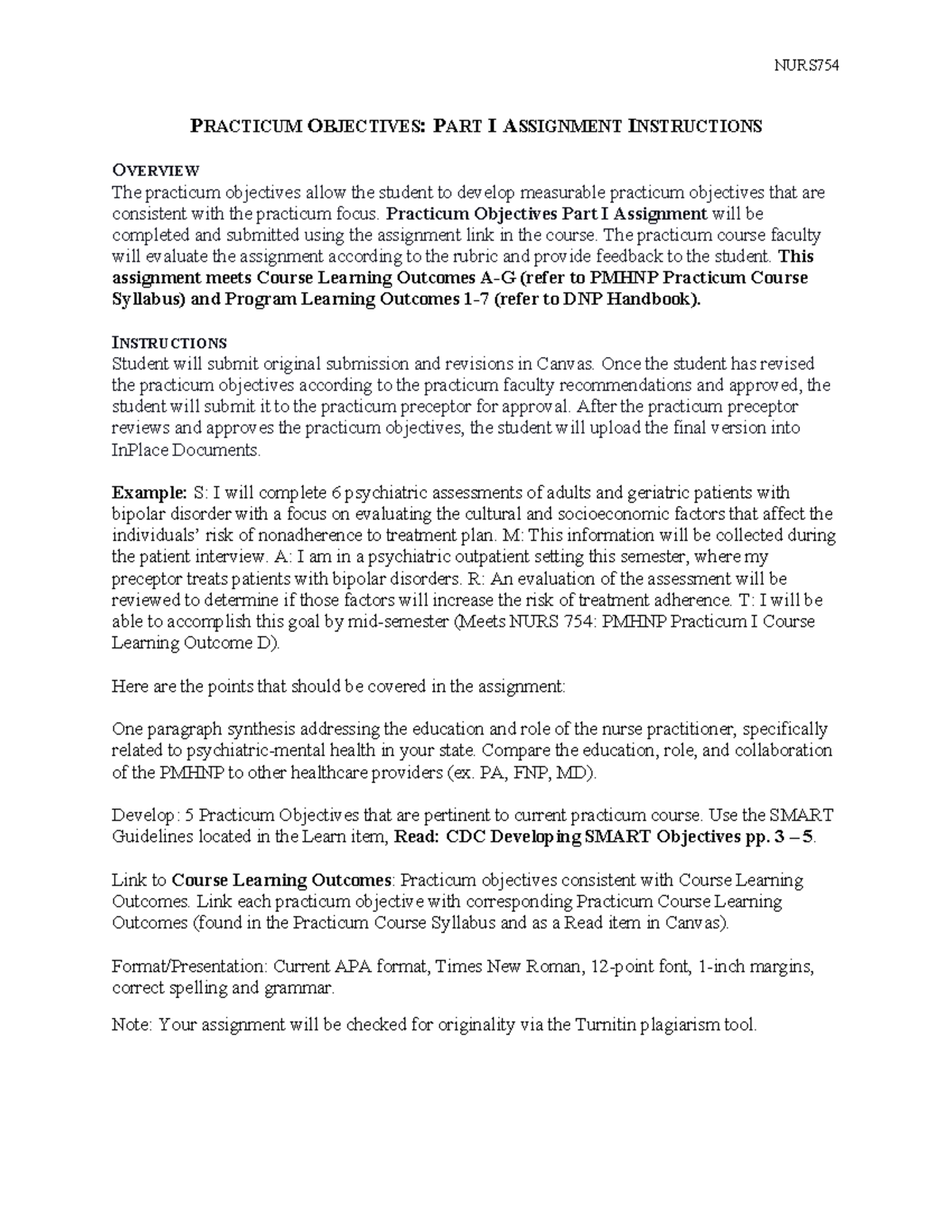 NURS 754 Practicum Objectives Part I Assignment Guidelines - Studocu