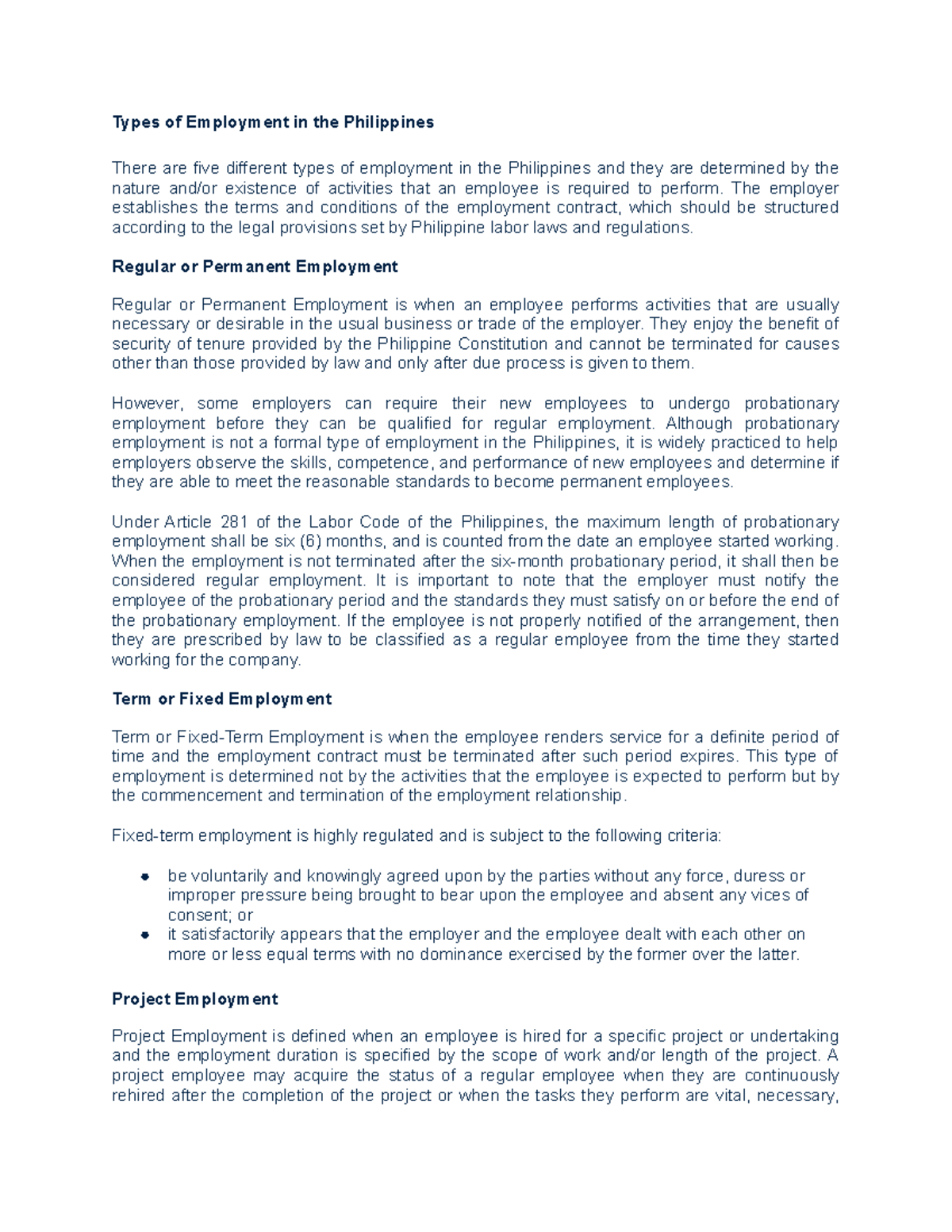 Types of Employment in the Philippines: An Overview of Five Categories ...