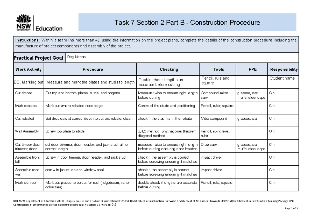 CPC20220 Task 7 Section 2B Construction Procedure Instructions - Studocu