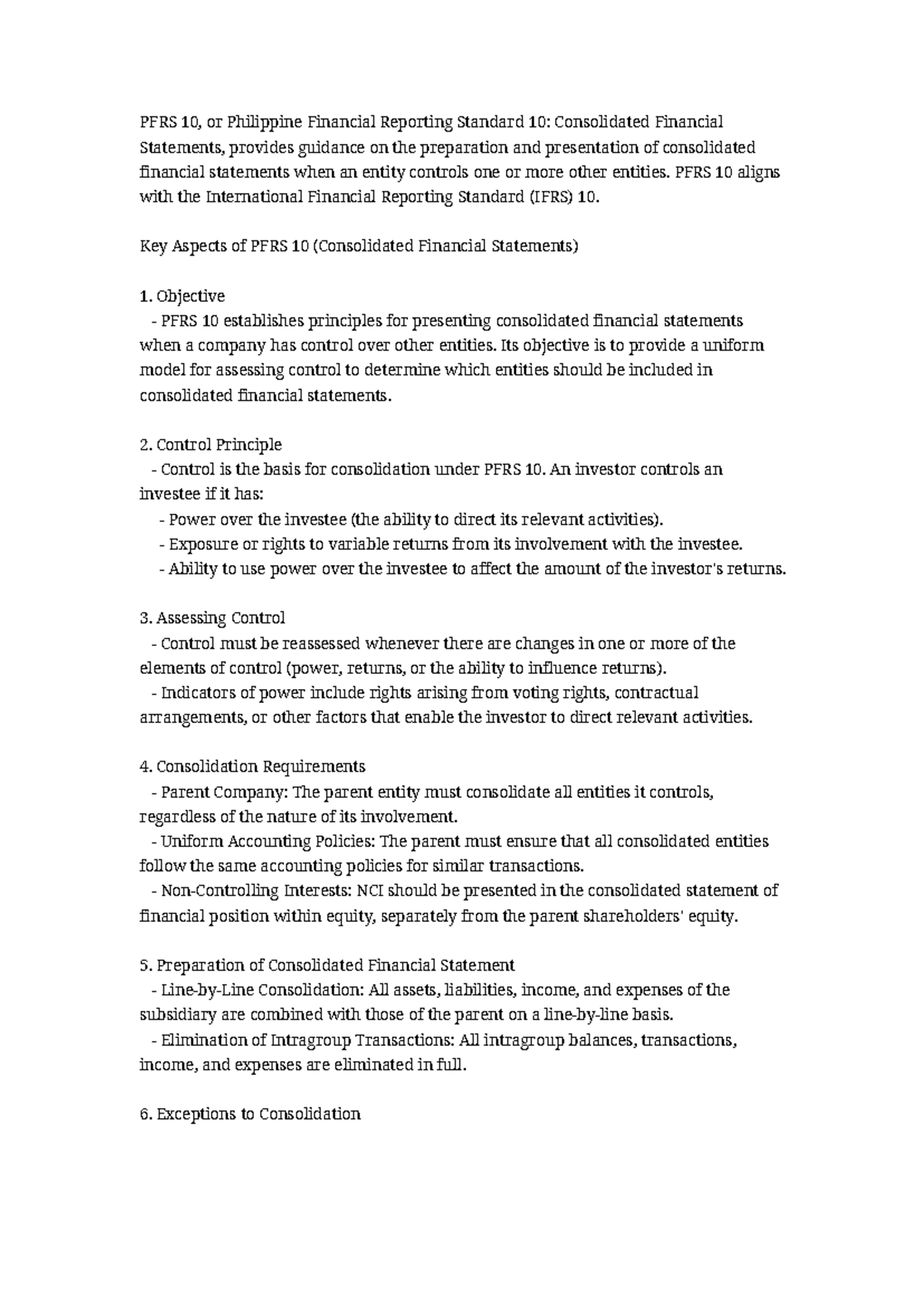 PFRS 10 Notes: Consolidated Financial Statements Guide - Studocu