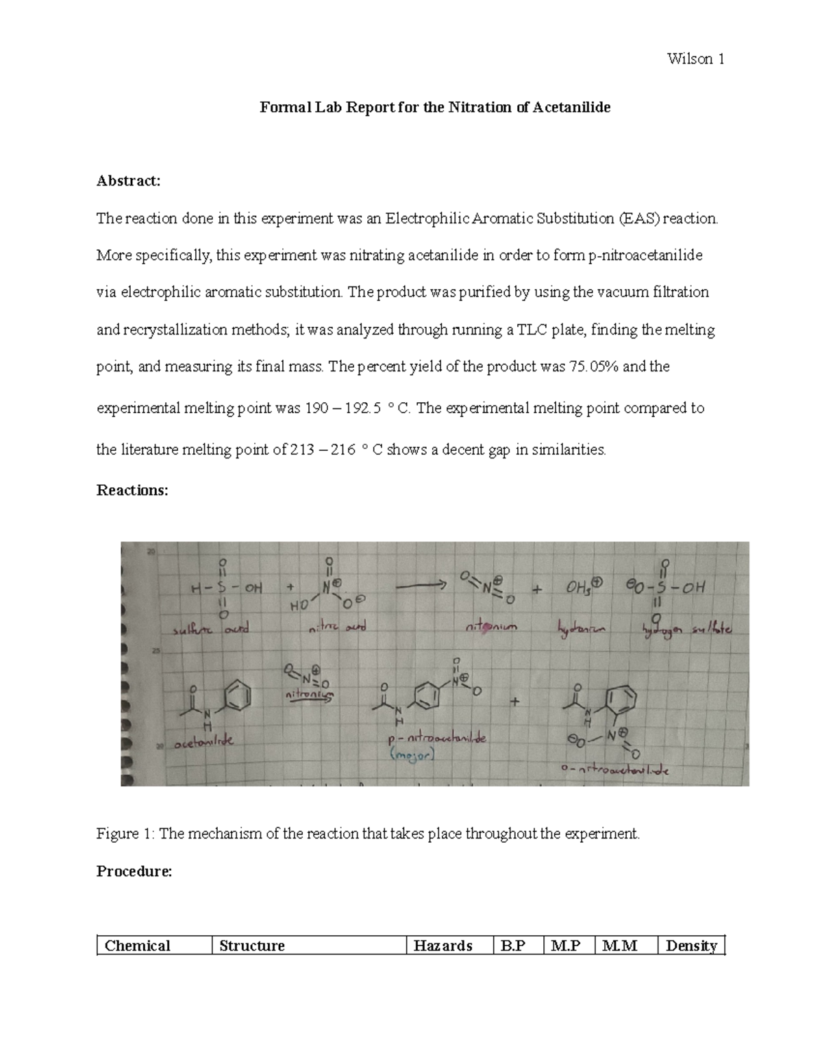 Formal Lab Report: EAS Nitration of Acetanilide Experiment - Studocu