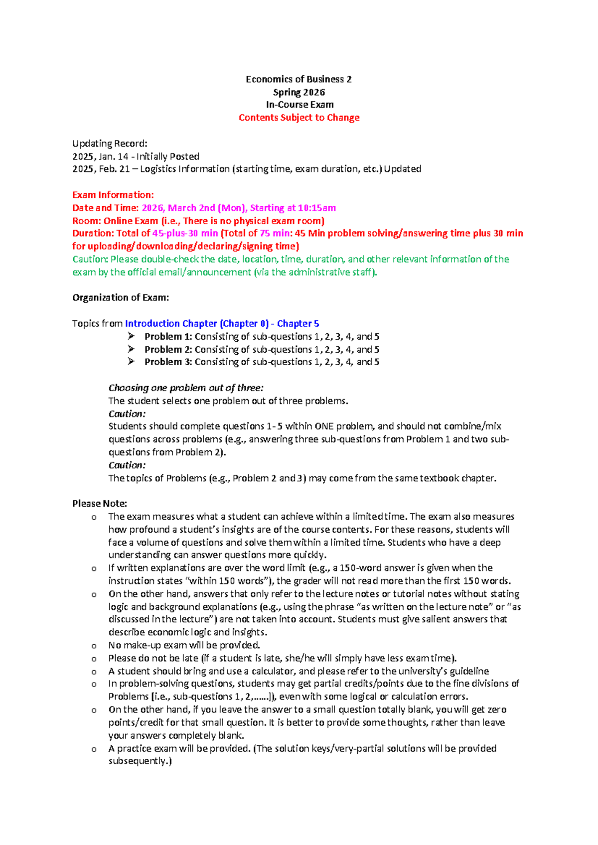 Economics of Business 2 (AY25-26) Spring 2026 Exam Instructions - Studocu
