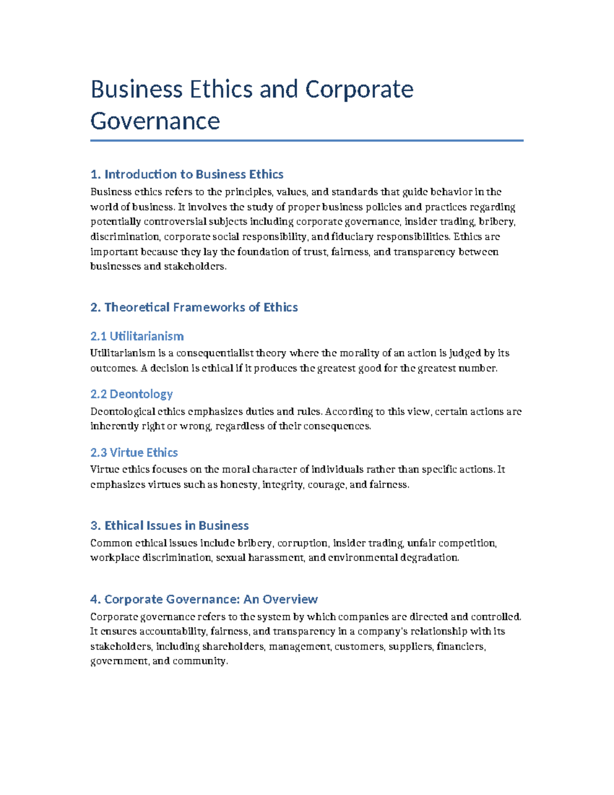 BUS 101: Introduction to Business Ethics & Corporate Governance - Studocu