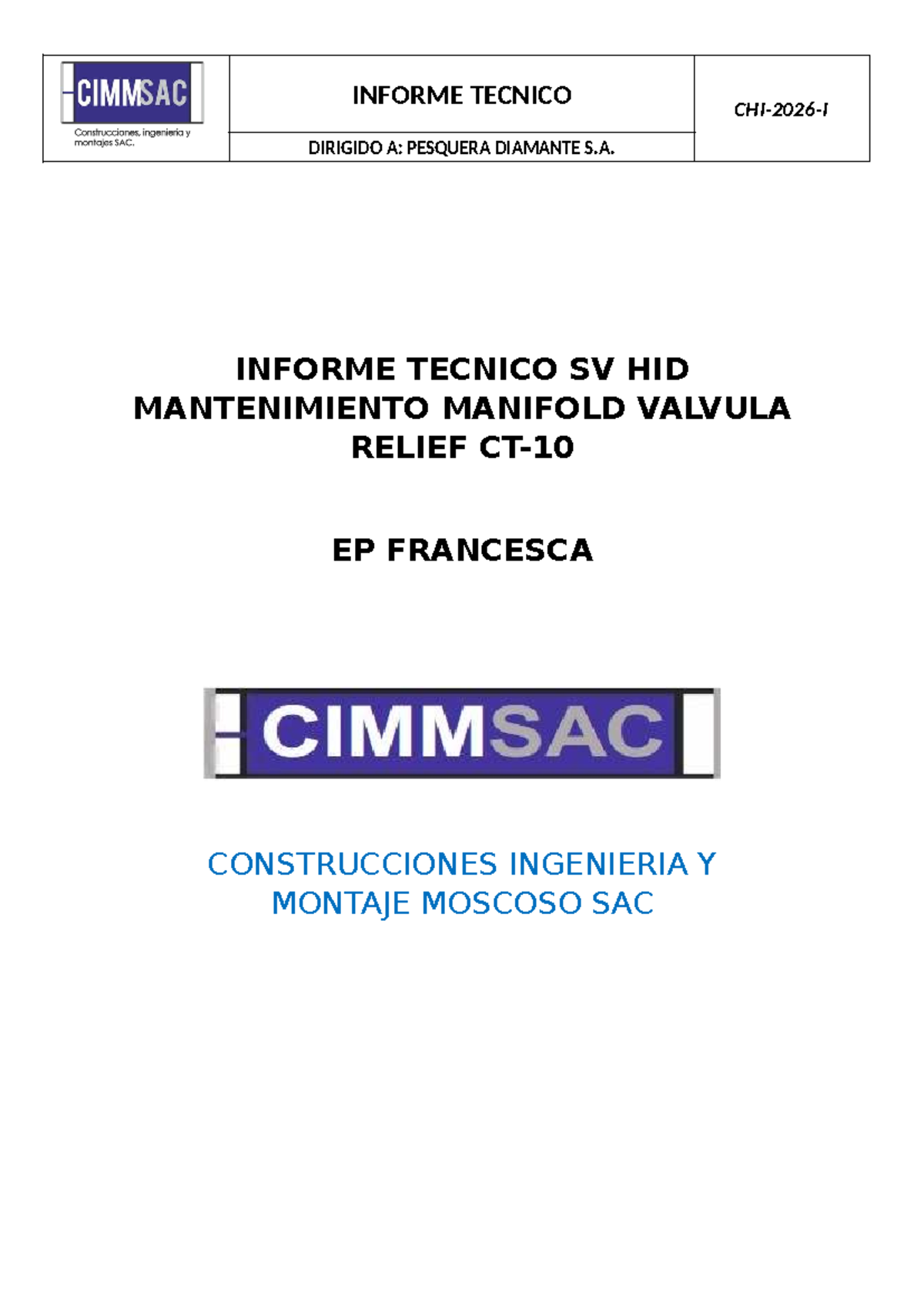 Informe Técnico de Mantenimiento del Manifold y Válvulas Relief - FRA ...