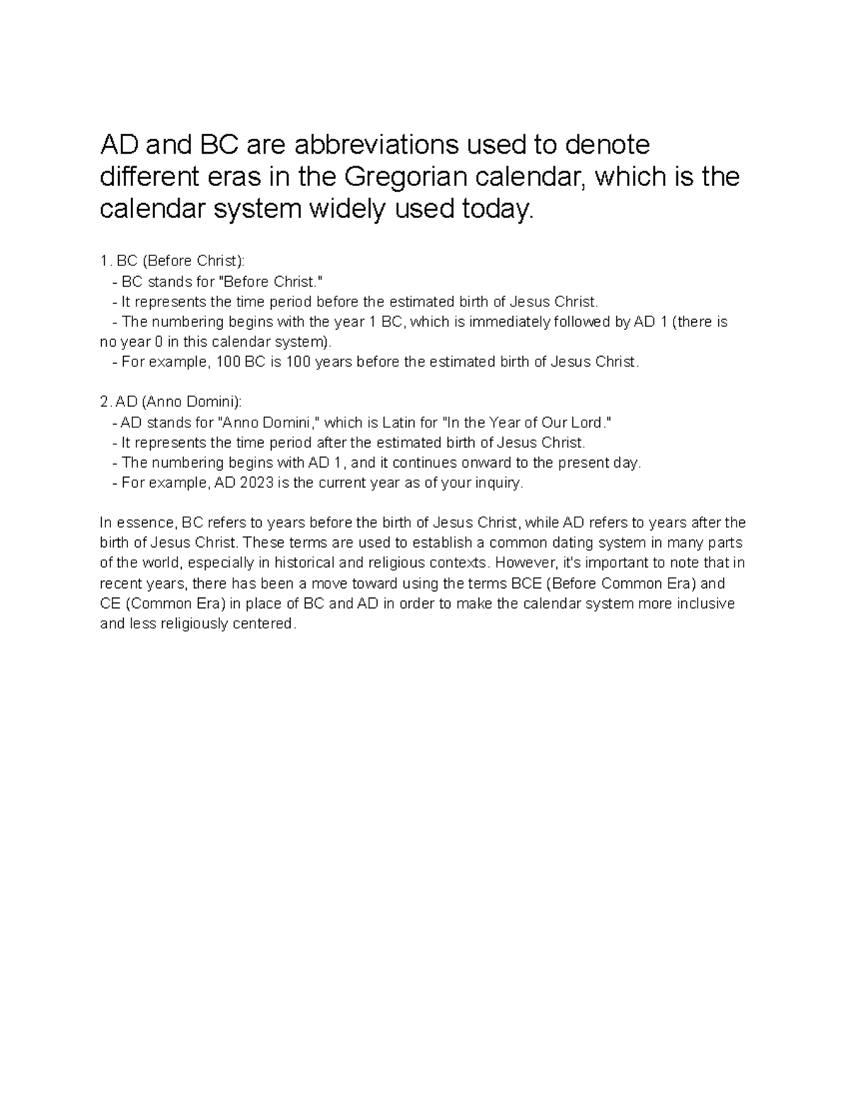 BC and AD Explained: A Guide to Historical Dating Systems - Studocu