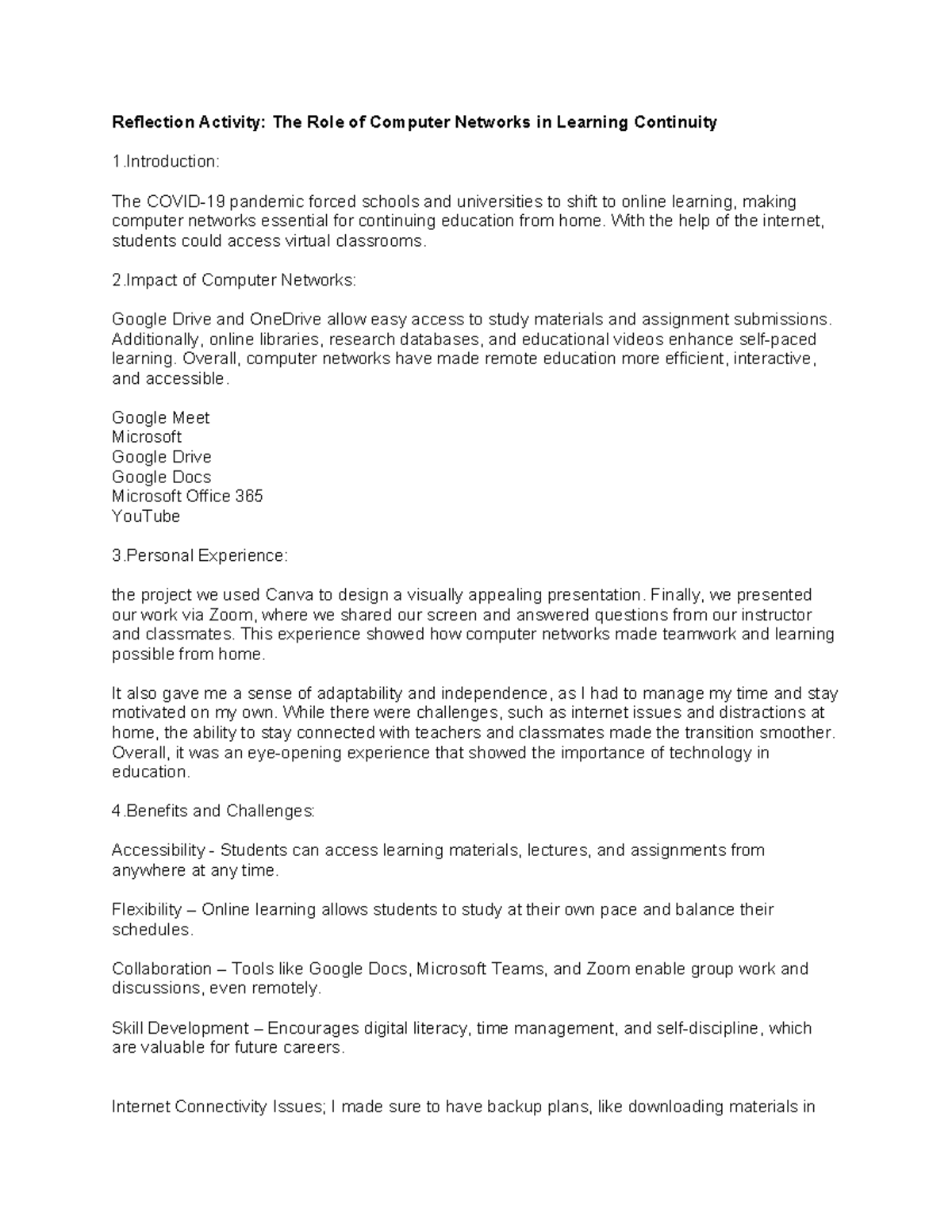 Reflection Activity: The Impact of Computer Networks on Remote Learning ...