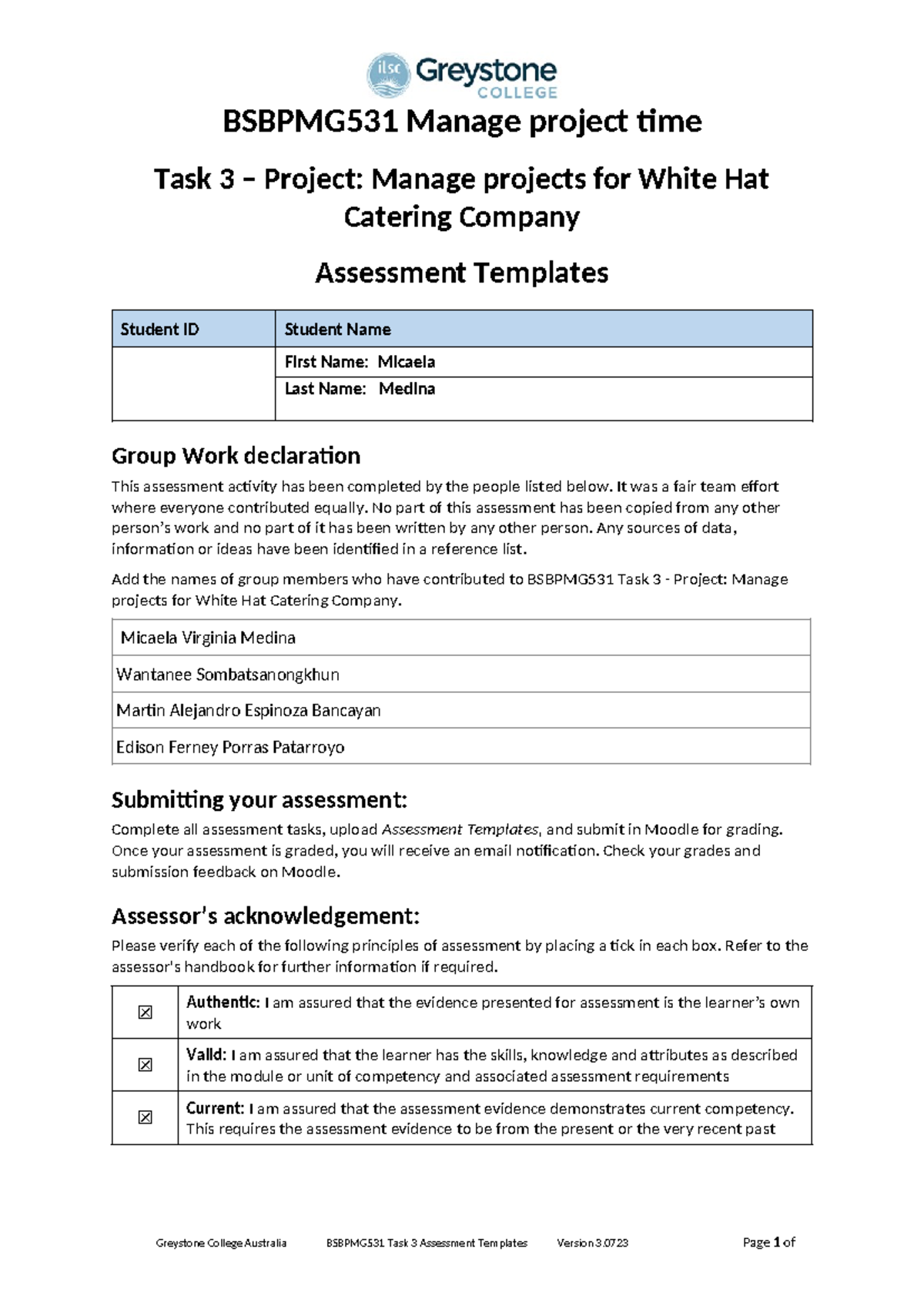 BSBPMG531 Task 3 – Project Management Assessment for White Hat - Studocu