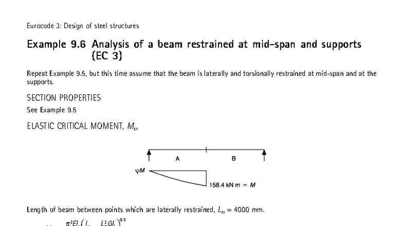Eurocode 3: Example 9.6 Analysis of a Laterally Restrained Beam - Studocu