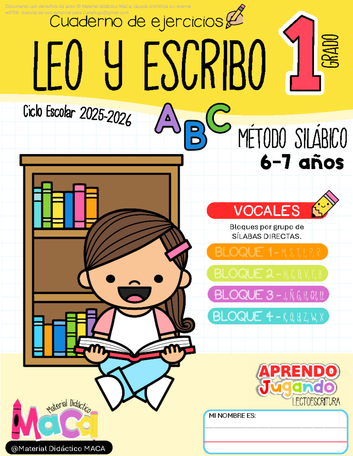 Cuaderno de Ejercicios LEO Y ESCRIBO 1er Grado - Vocales 2025-2026 ...