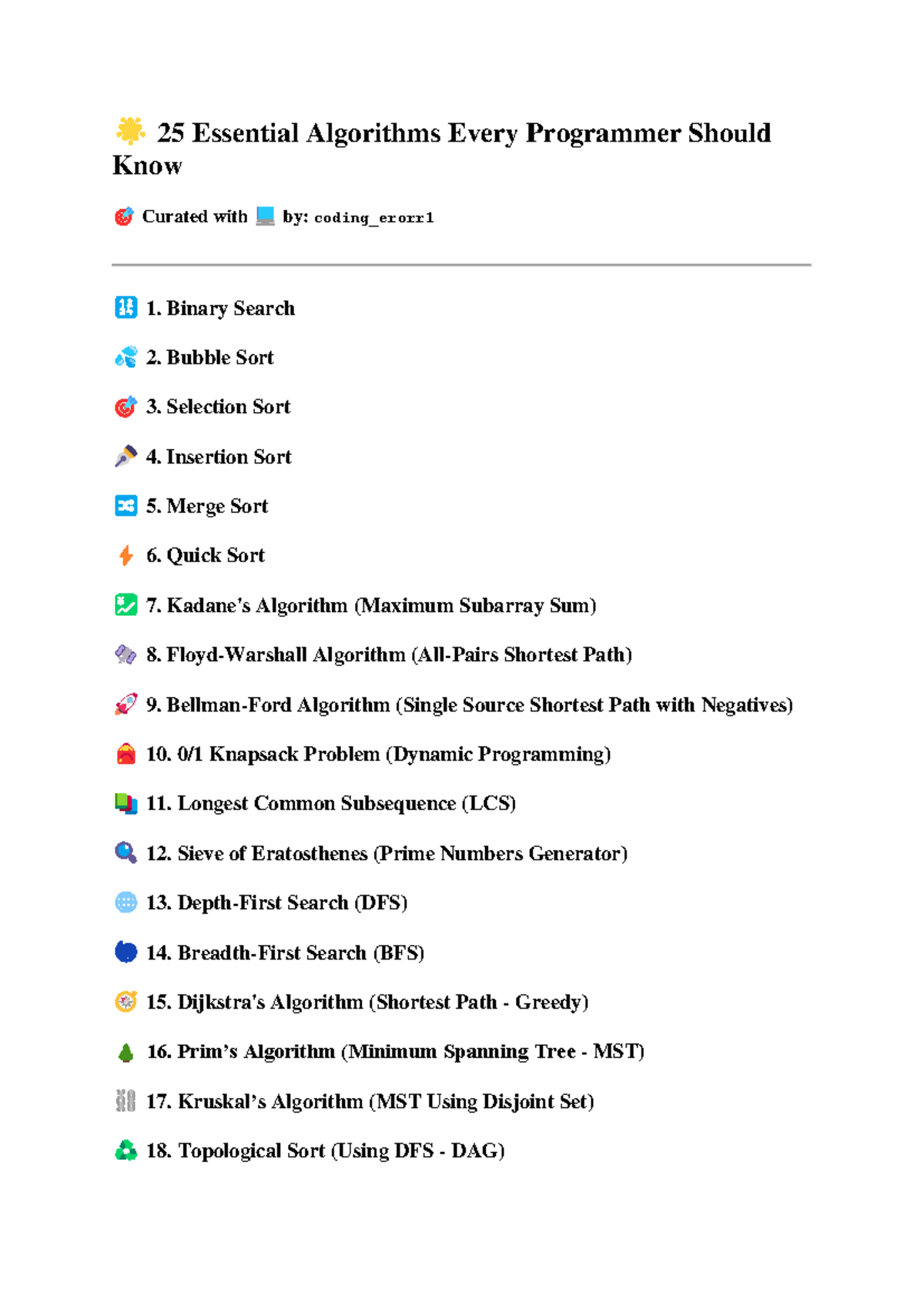 25 Essential Algorithms for Programmers - DSA Guide - Studocu