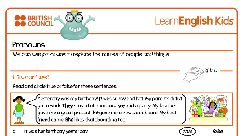 Grammar Practice: Pronouns Worksheet - Studocu