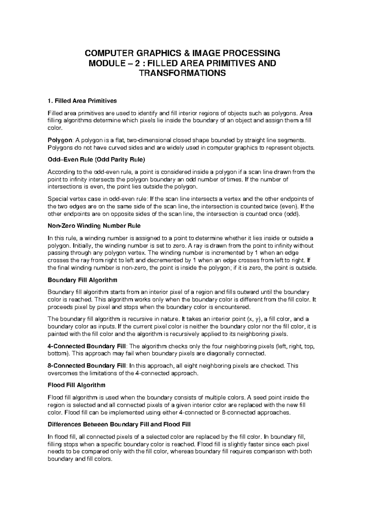 CG MODULE 2: FILLED AREA PRIMITIVES & TRANSFORMATIONS NOTES - Studocu