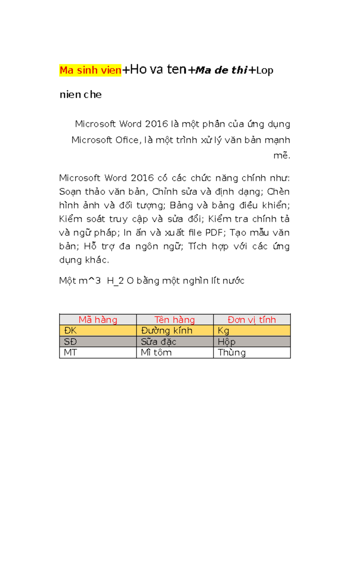 Hướng Dẫn Sử Dụng Microsoft Word 2016 - Mã Hàng và Đơn Vị Tính - Studocu