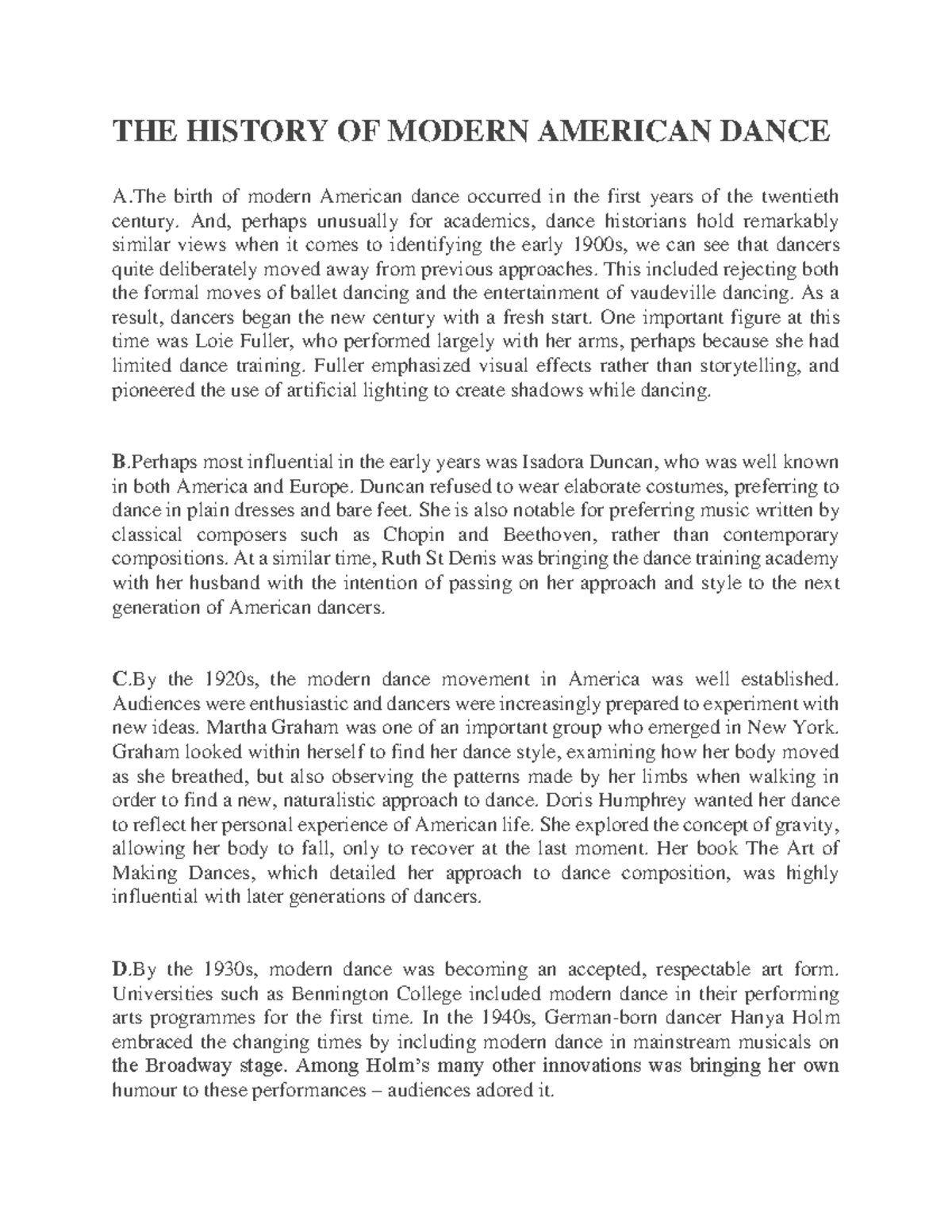 HIST 101: The Evolution of Modern American Dance - Studocu