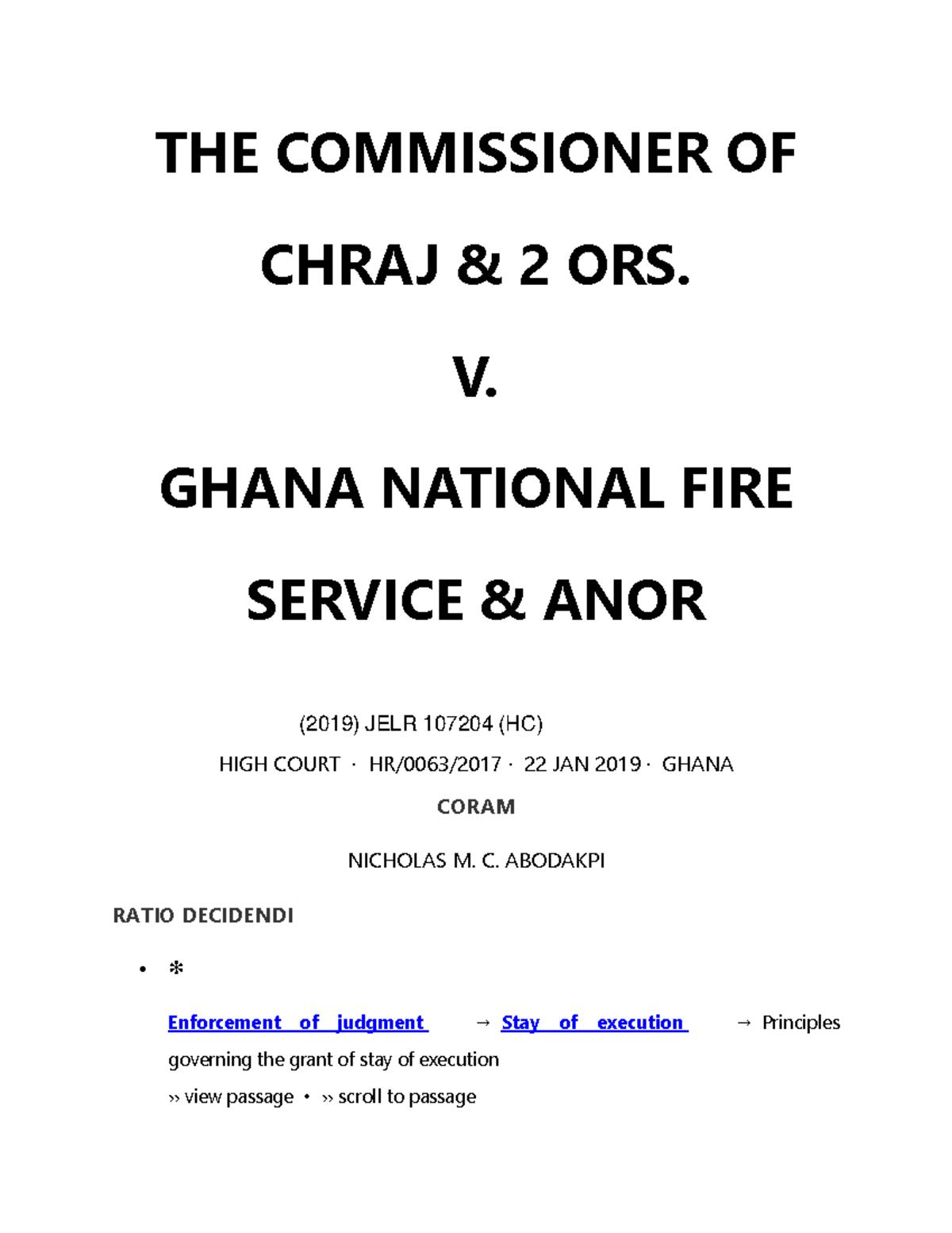 Case Study: CHRAJ v Ghana National Fire Service (2019) JELR 107204 ...