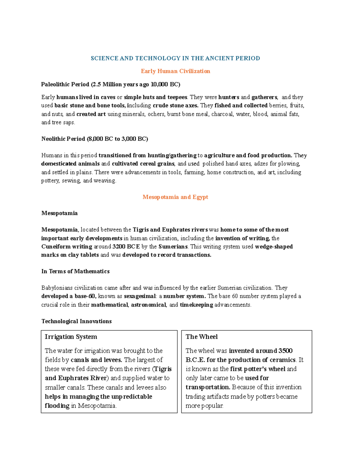 STS-155: Reviewer Notes on Science & Technology in Ancient ...