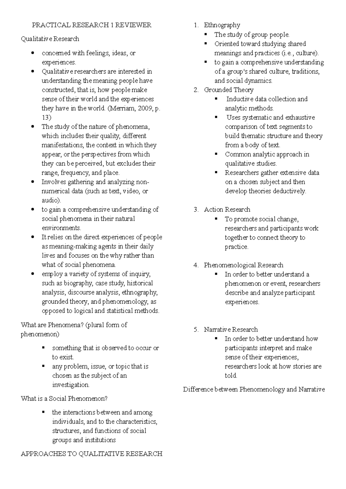 Practical Research 1: Qualitative Research Reviewer Notes - Studocu