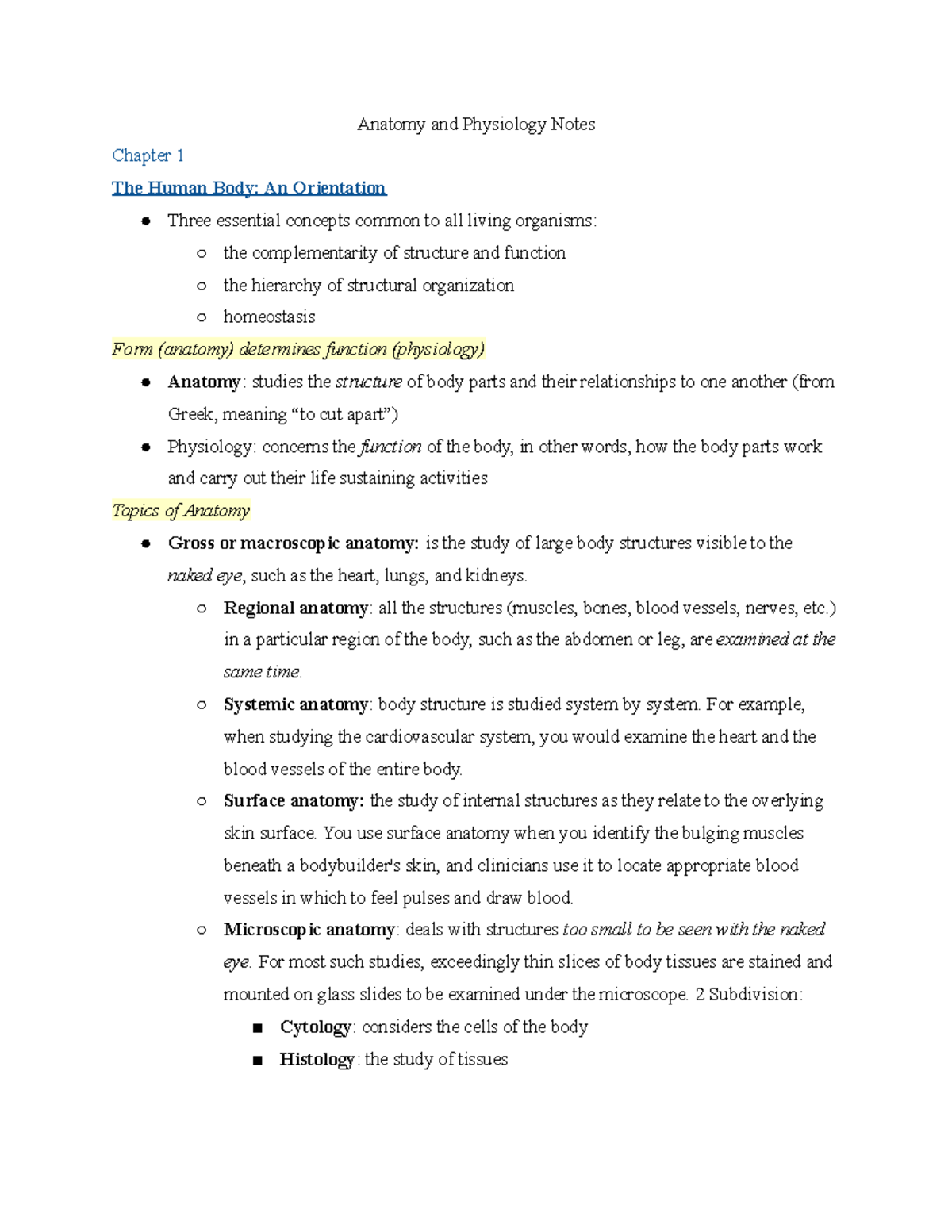 Chapter 1 The Human Body: An Orientation - Anatomy and Physiology Notes ...