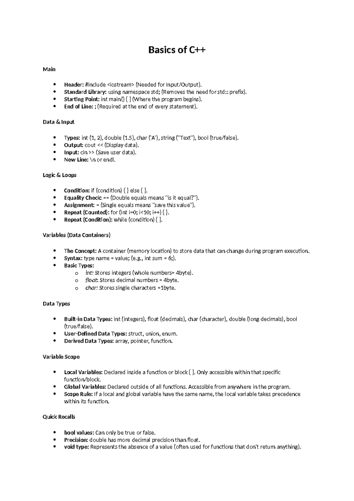 C++ Basics for Beginners: Key Concepts and Syntax Overview - Studocu