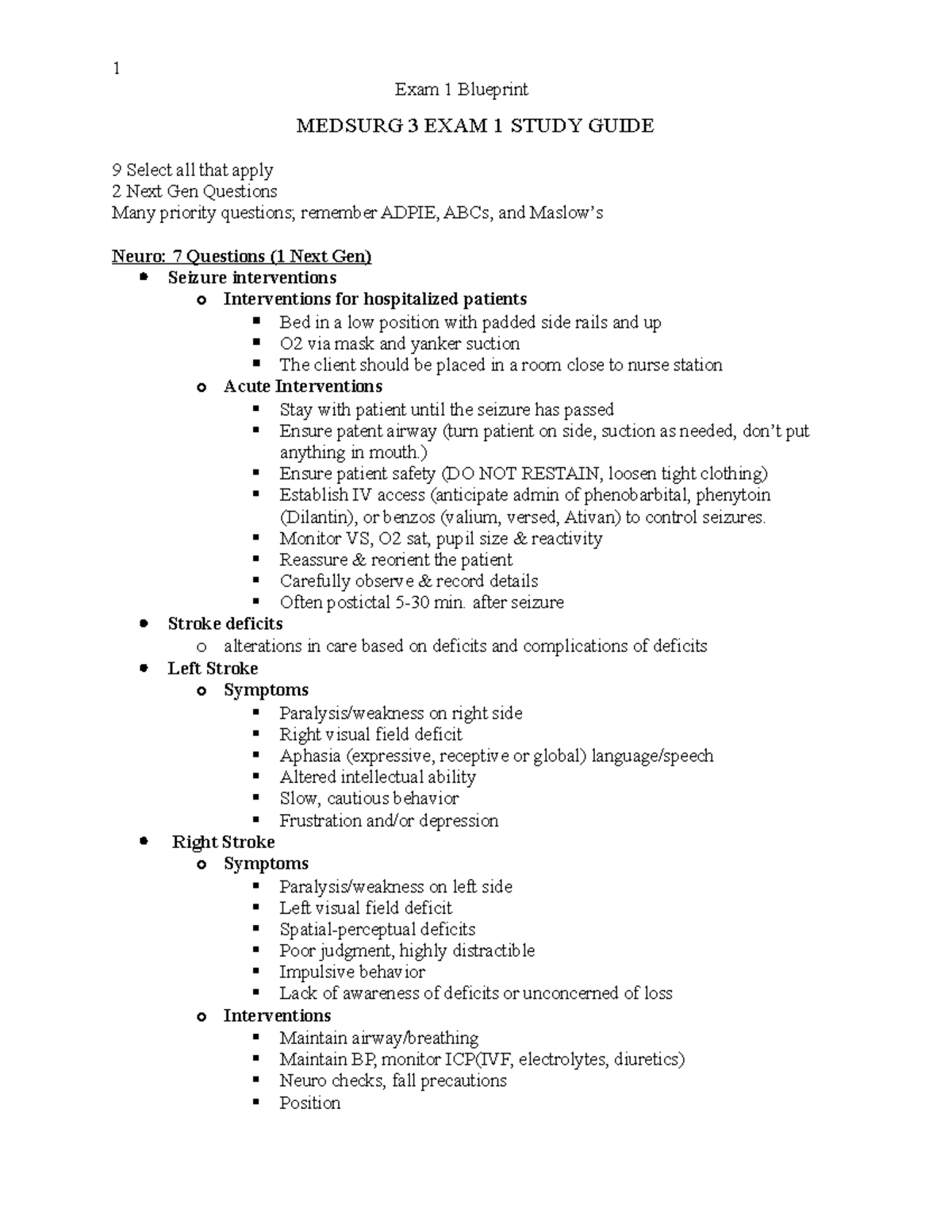 Med Surg 3 Exam 1 Comprehensive Study Guide and Blueprint - Studocu