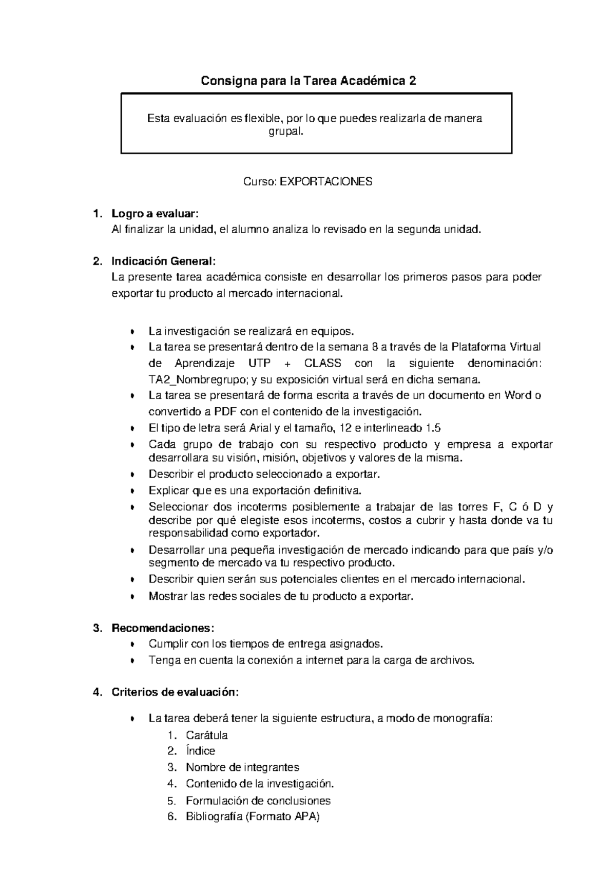 Consigna TA2 Exportación 2025: Guía para Tarea Académica - Studocu