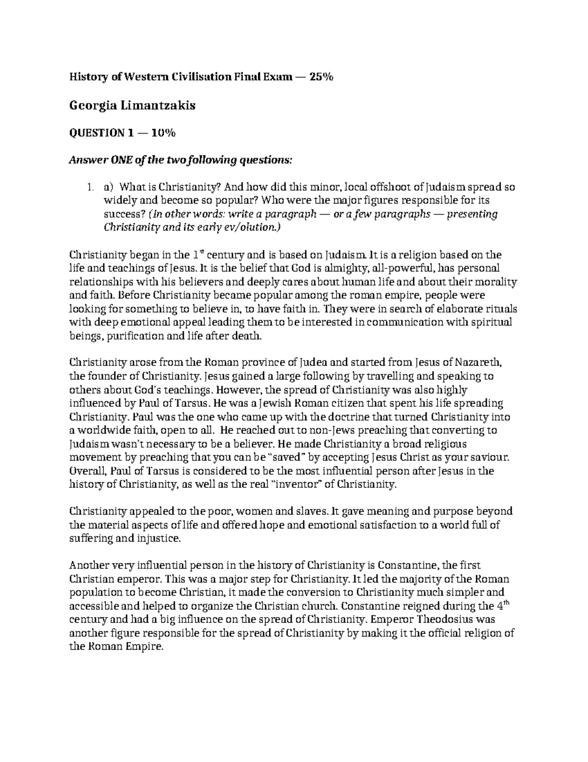 HIST 101: Final Exam on Christianity and the Renaissance - Studocu