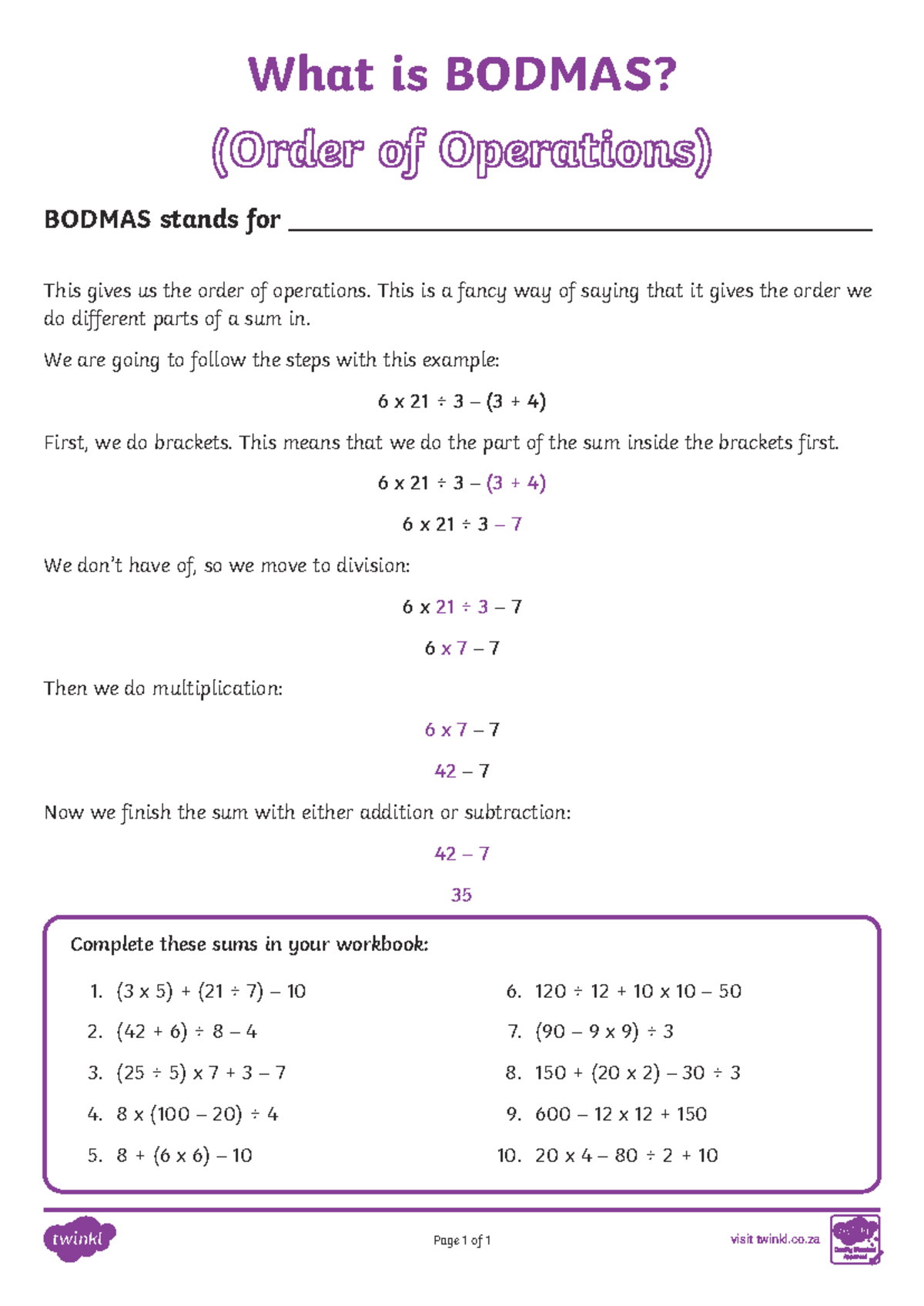Grade 7 BODMAS: Understanding Order of Operations - Studocu