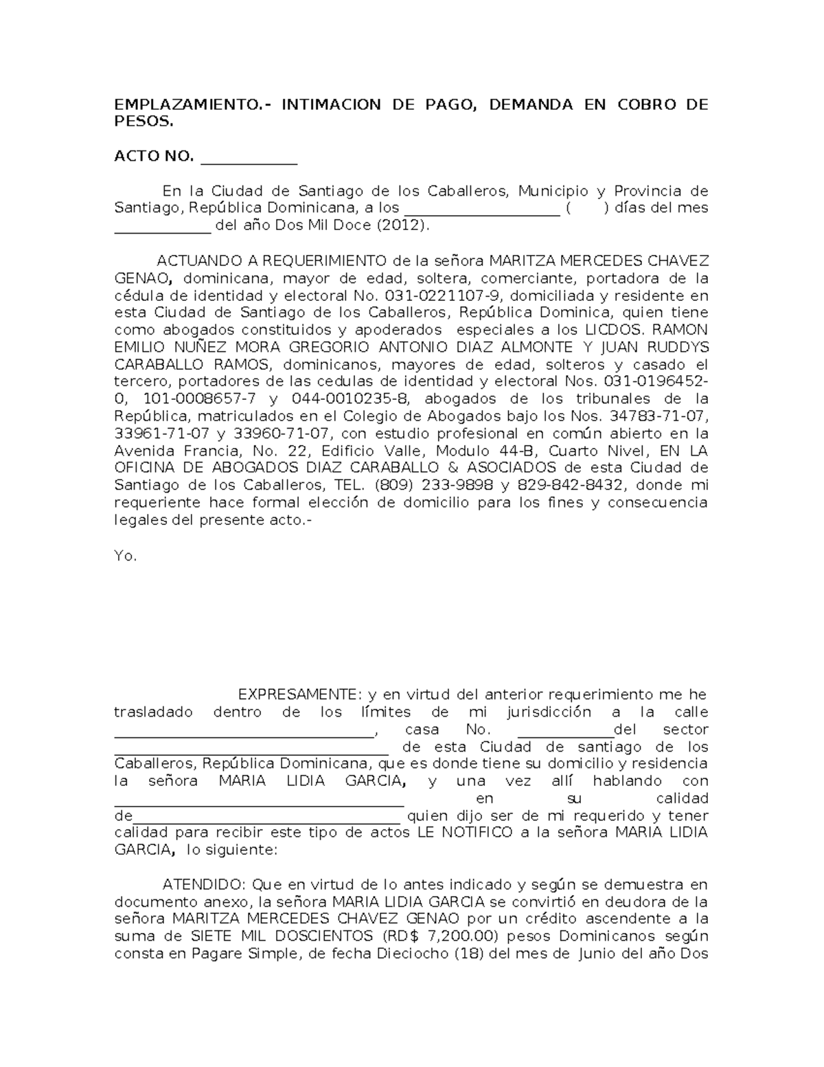 Emplazamiento por Demanda de Pago - Maritza Mercedes Chavez G. - Studocu