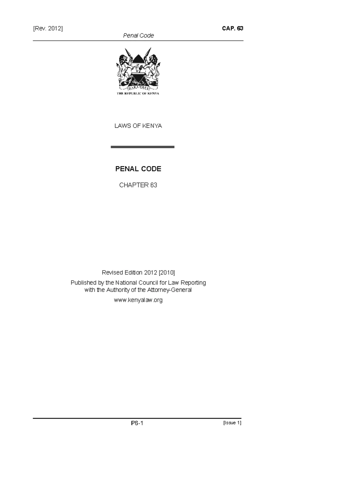 Penal Code cap 63 - LAWS OF KENYA - LAWS OF KENYA The Penal Code ...