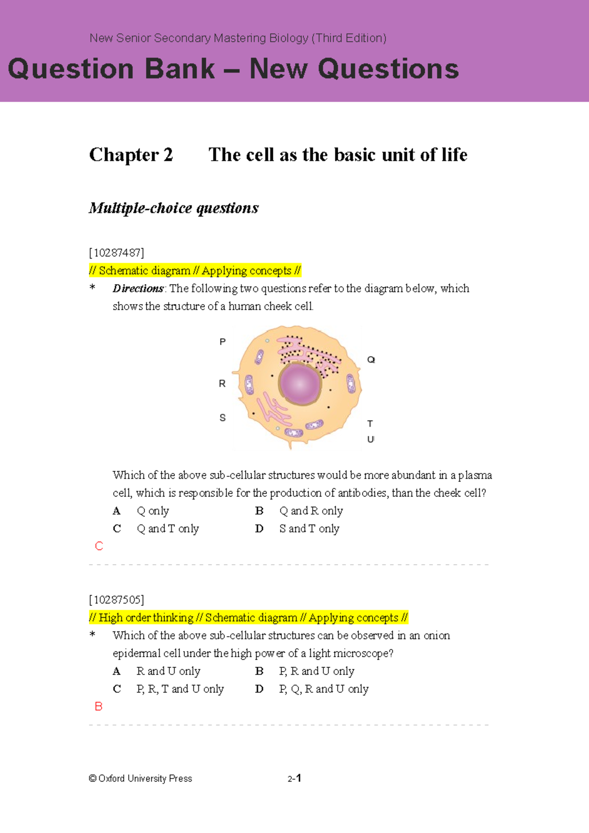 Nssbio 3E qb update 1A e - csacasc - Chapter 2 The cell as the basic ...