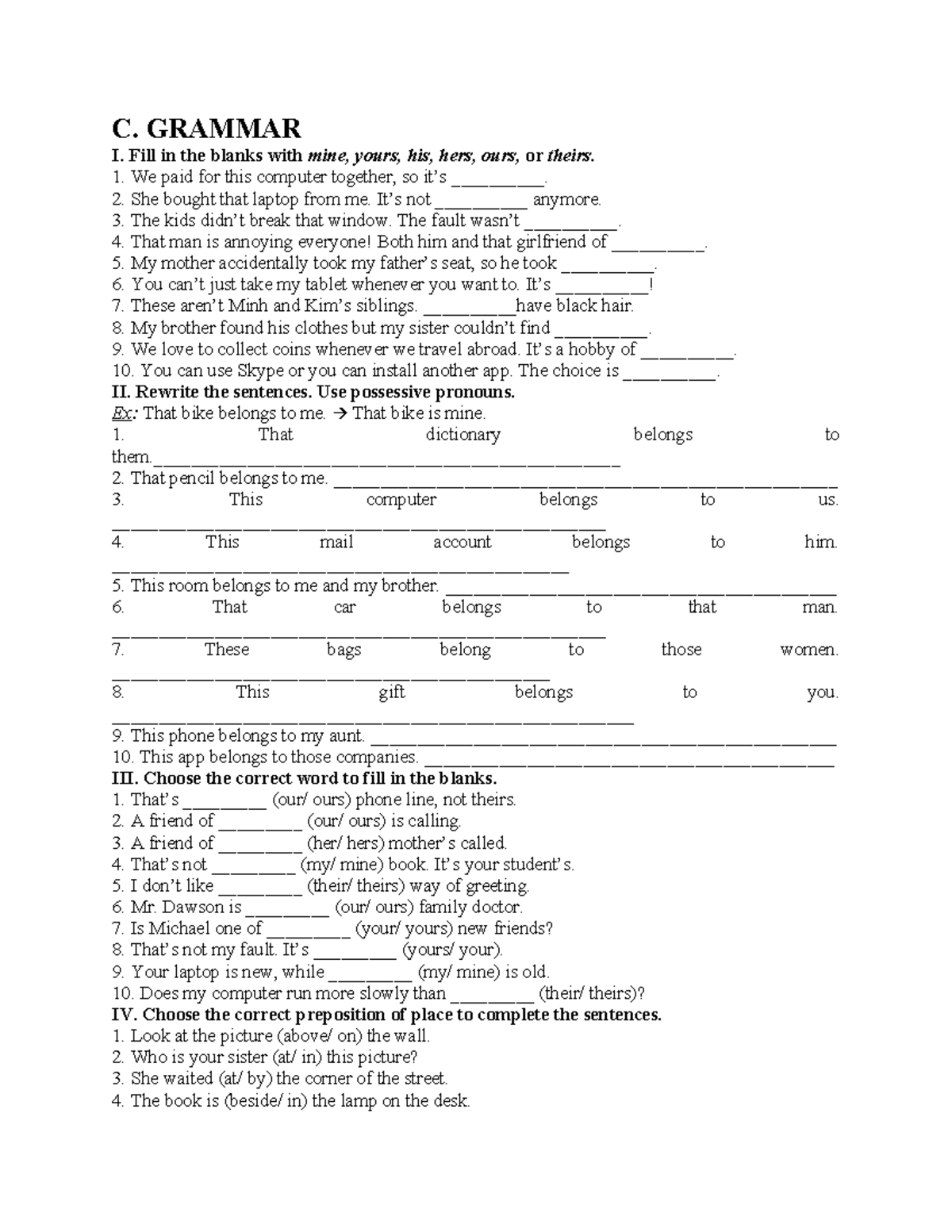 English for Kids: Grammar Exercises and Fill-in-the-Blanks (20) - Studocu