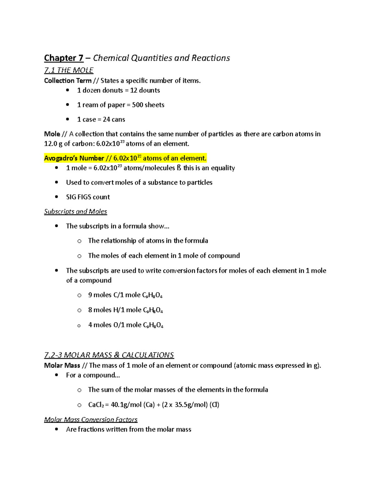 Chapter 7 - Chemical Quantities and Reactions - Chapter 7 – Chemical ...