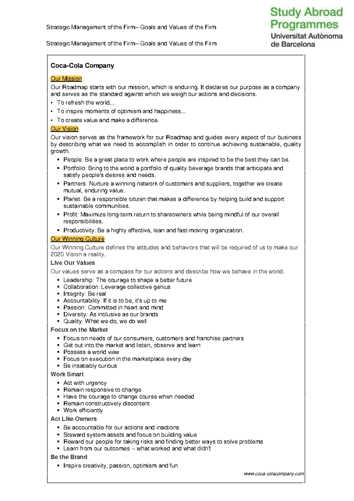 Strategic Management Insights: Coca Cola vs. Pepsi CO Analysis - Studocu