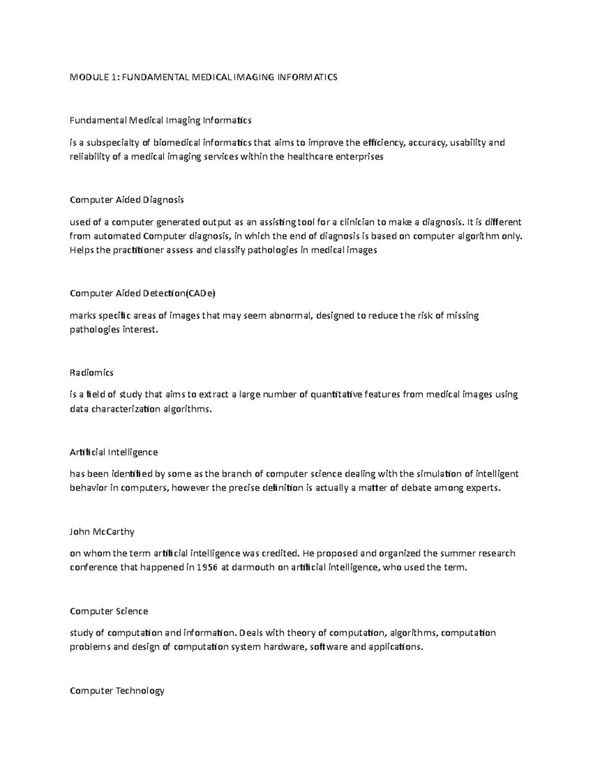 Module 1: Intro to Medical Imaging Informatics Concepts and ...