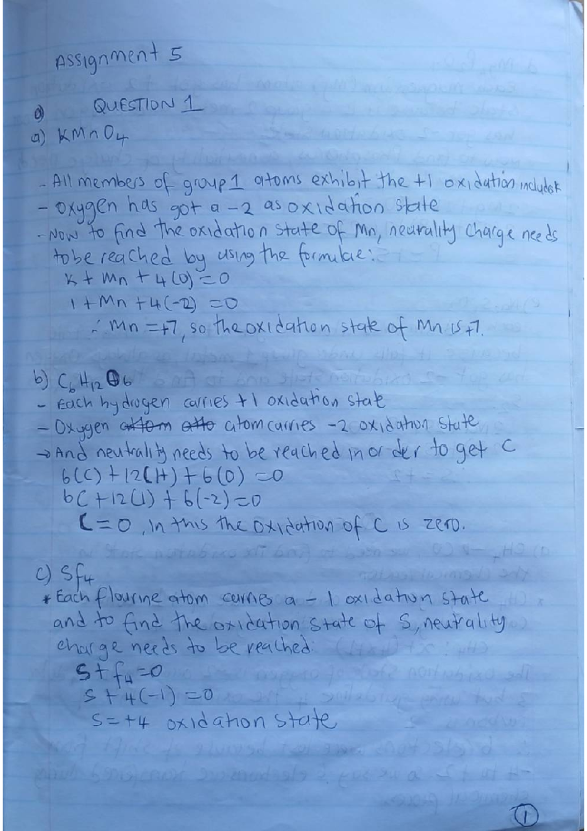 ACC2601 Assignment 5 - Oxidation State Analysis and Reactions - Studocu