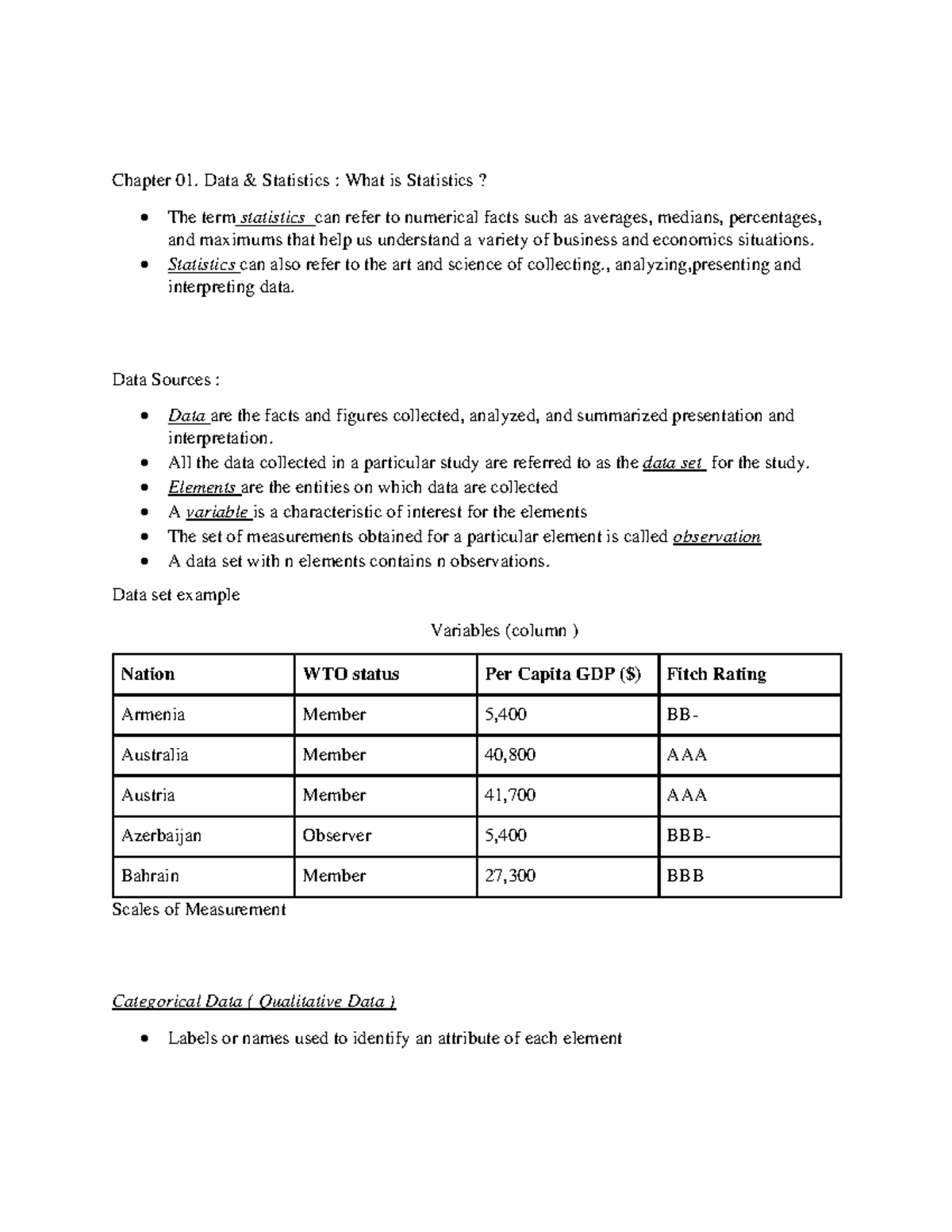 Business Statistics - notes - Chapter 01. Data & Statistics : What is ...