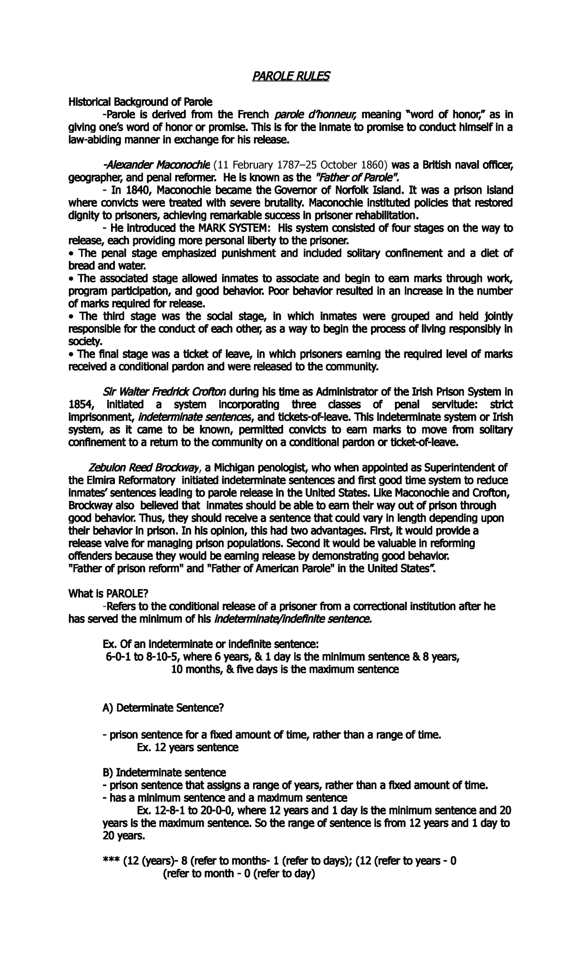 Finals CA2 Module - read - PAROLE RULES Historical Background of Parole ...