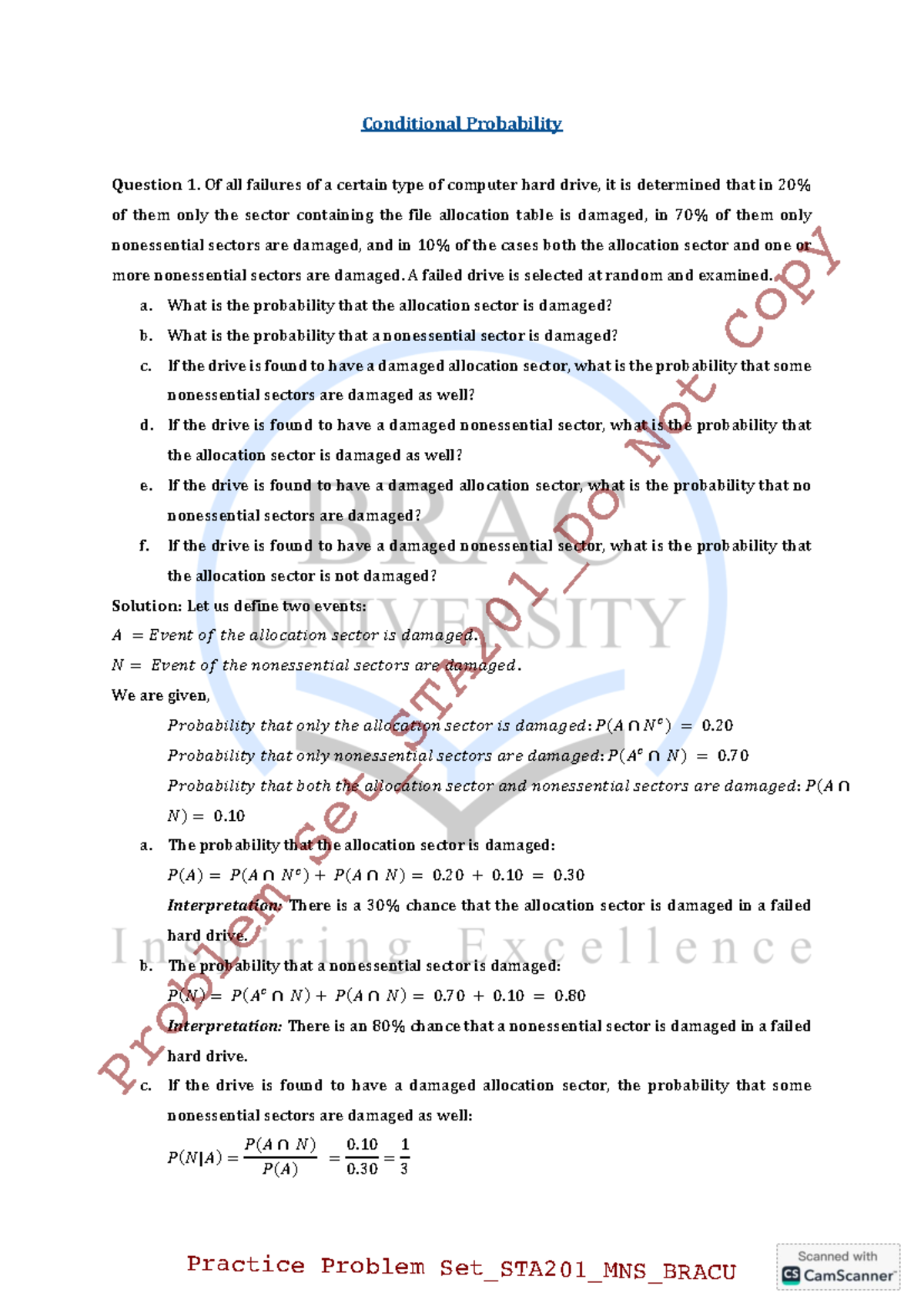 Practice Test 4 - Conditional Probability Questions (STA201) - Studocu