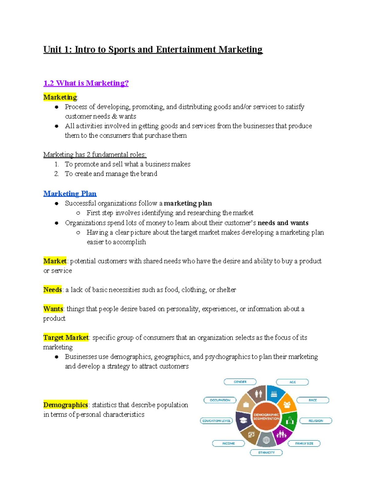 Unit 1: Intro to Sports & Entertainment Marketing Overview - Studocu