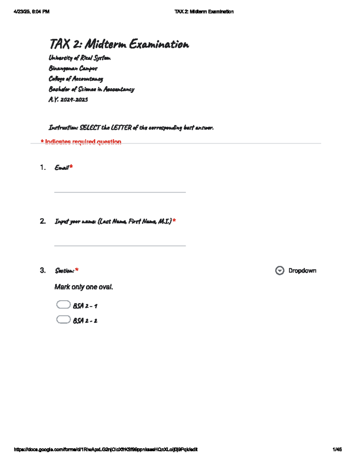 TAX 2: Midterm Exam Review for A.Y. 2024-2025 - Studocu