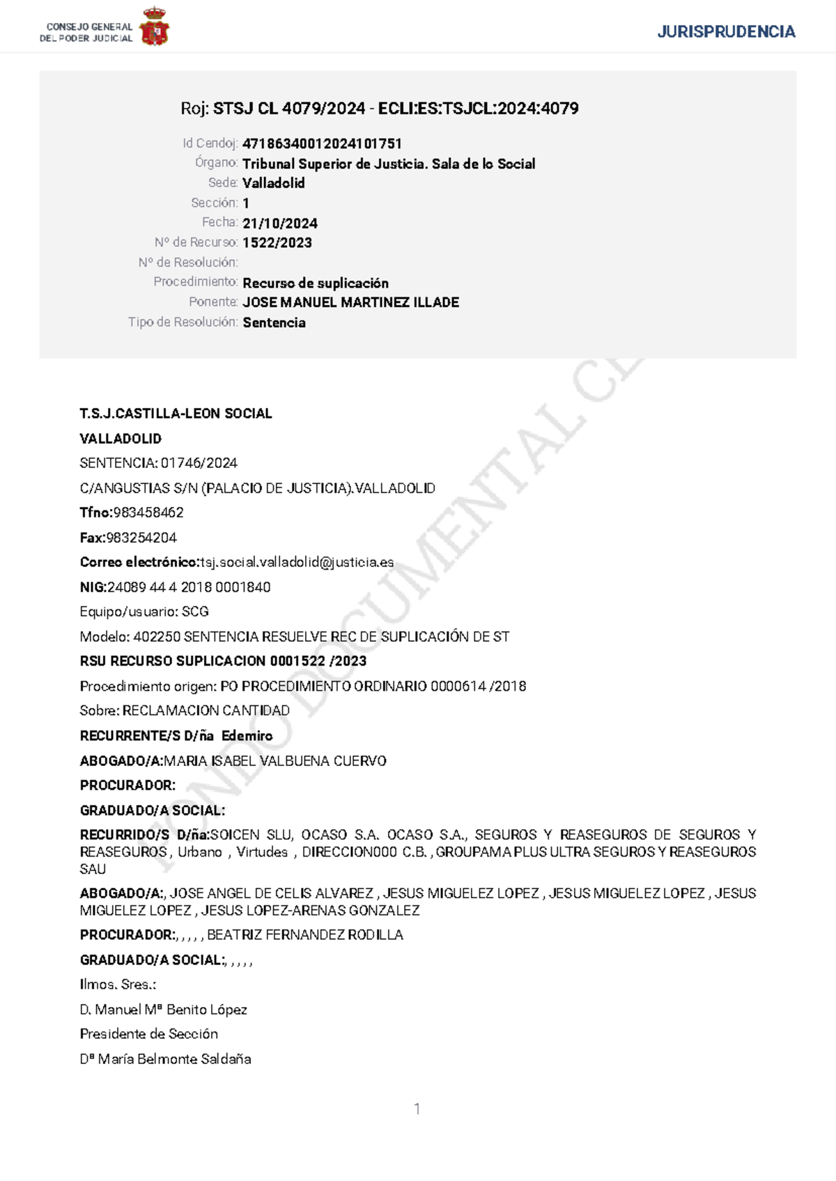 STSJ CL 4079 2024 - sen - Roj: STSJ CL 4079/2024 - ECLI:ES:TSJCL:2024: Id Cendoj: - Studocu